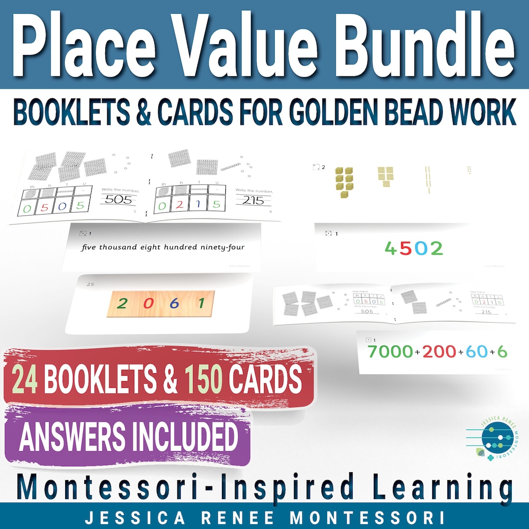 Montessori Math Place Value Bundle: Golden Bead Task Cards, Booklets ...