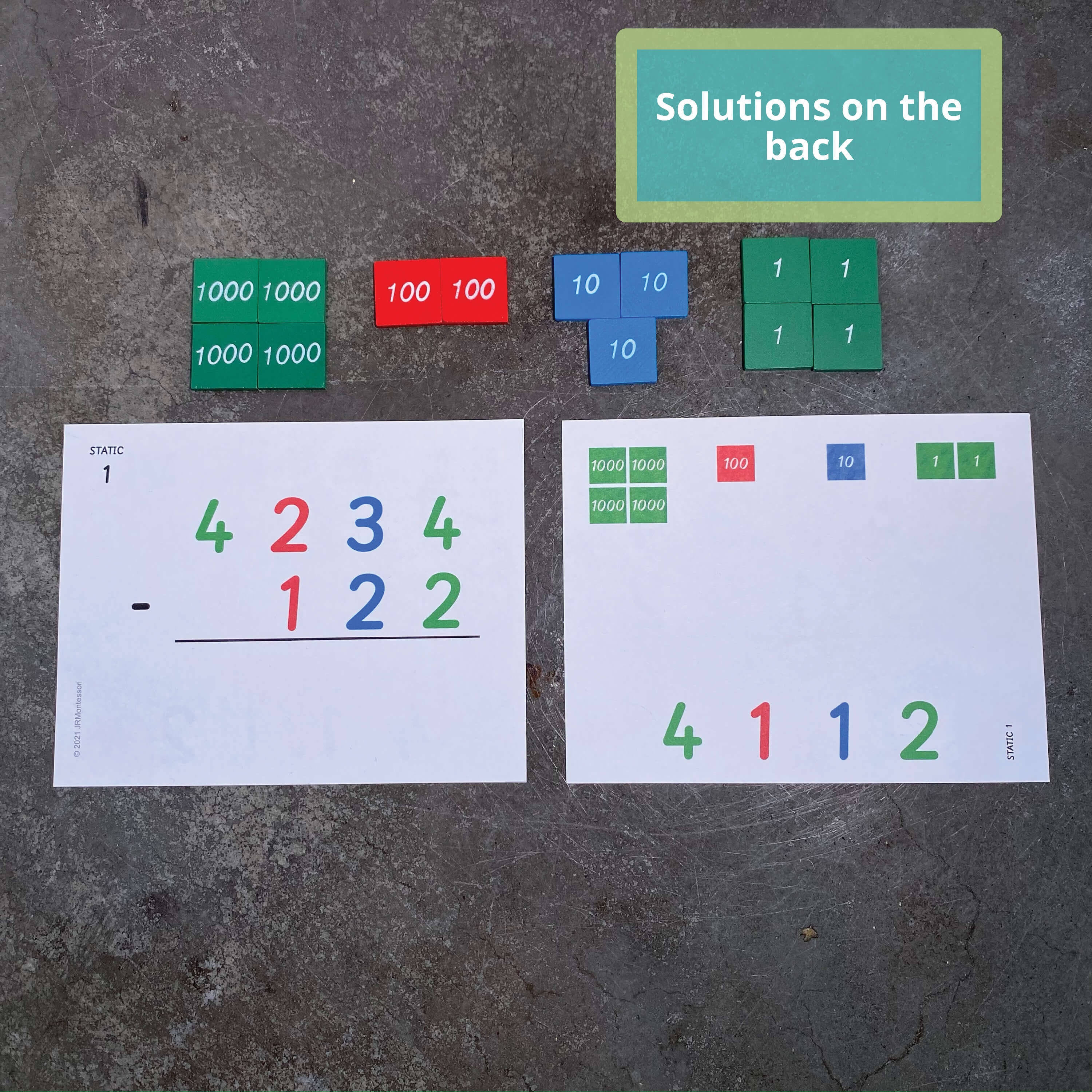 Montessori Math 4-digit Stamp Game Subtraction With Small Cards - Etsy