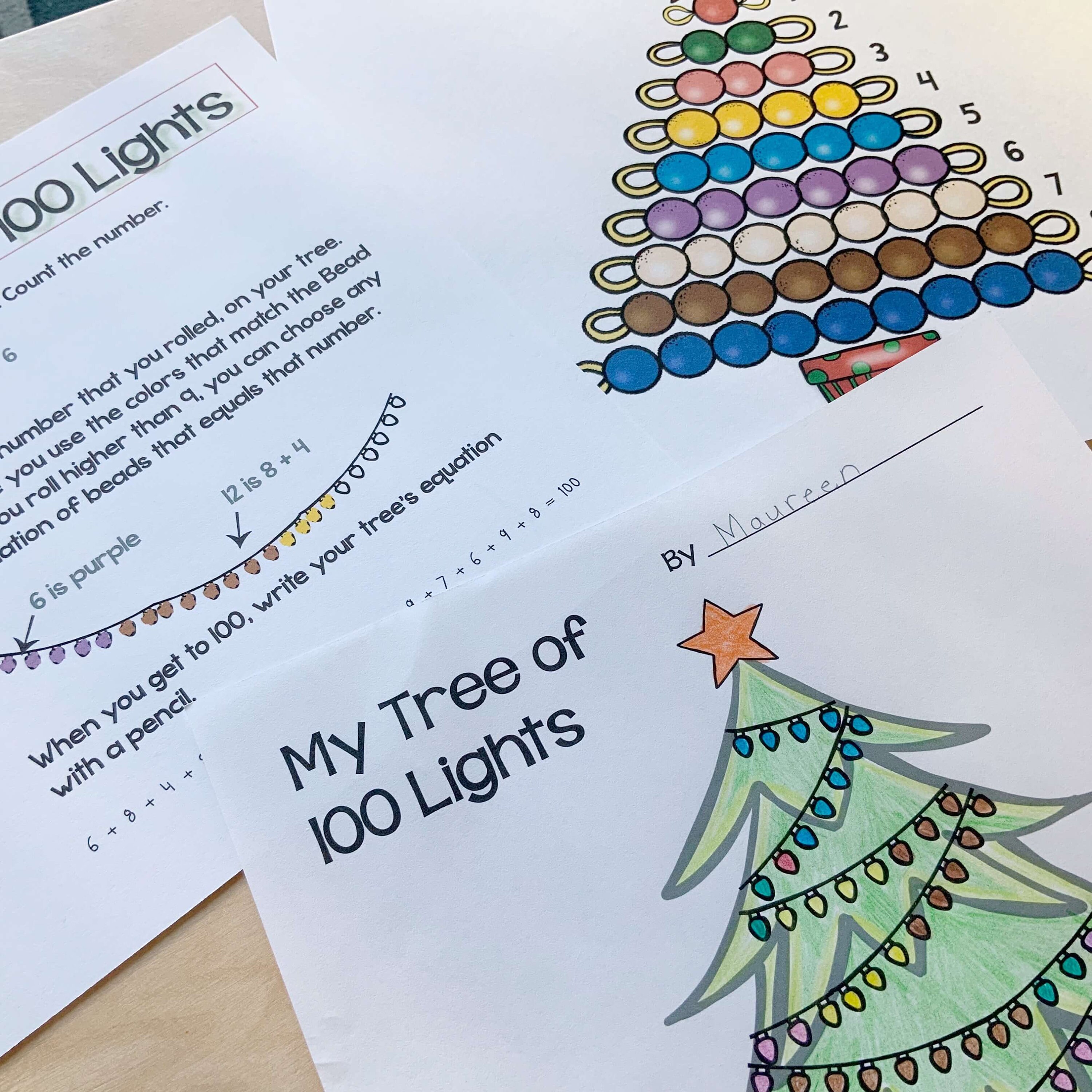 Montessori Winter Math Game: Count & Color the Christmas Lights, Bead ...