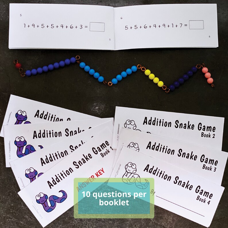 Montessori Math Addition Snake Game Booklets for Addition | Etsy