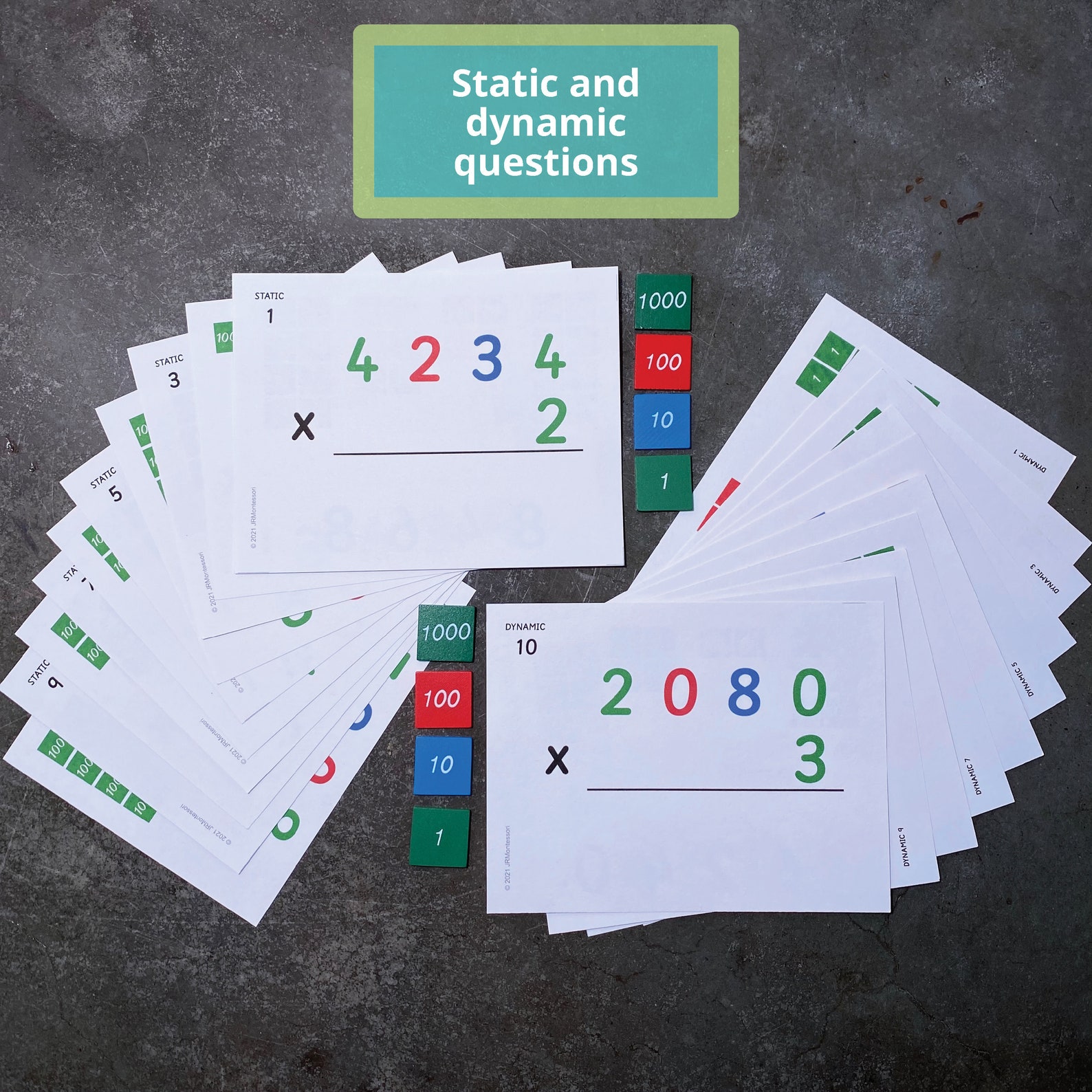 Montessori Math 4-digit Stamp Game Multiplication With Small Cards - Etsy