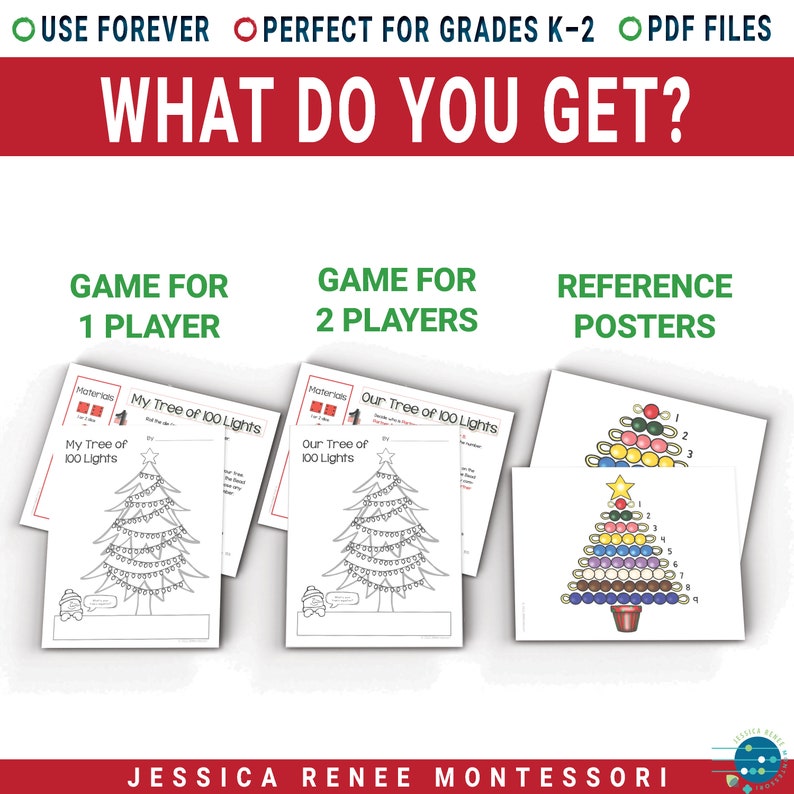Montessori Winter Math Game: Count & Color the Christmas Lights, Bead ...