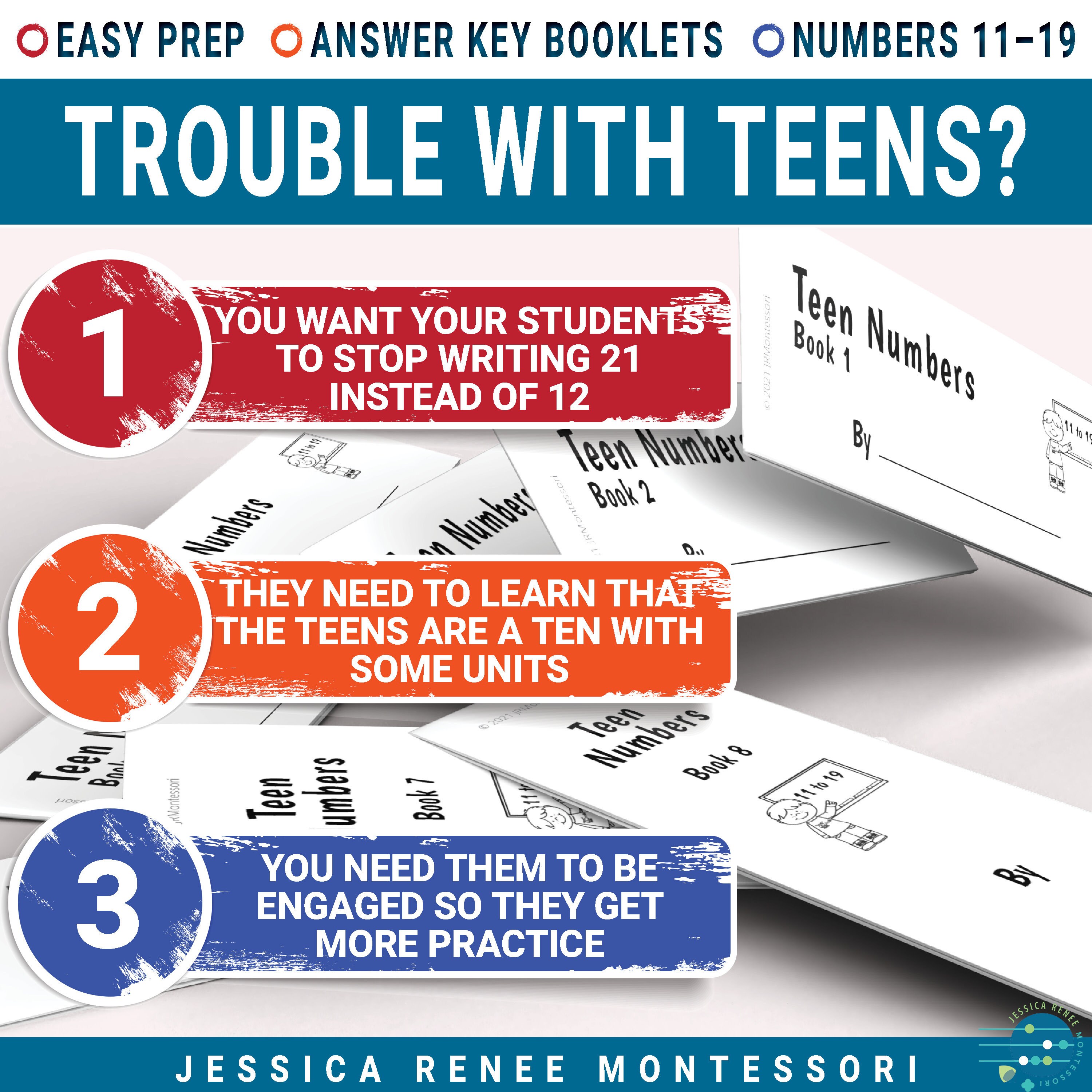 Montessori Math Teen Numbers Booklets, Bead Stair Extensions 11-19 ...