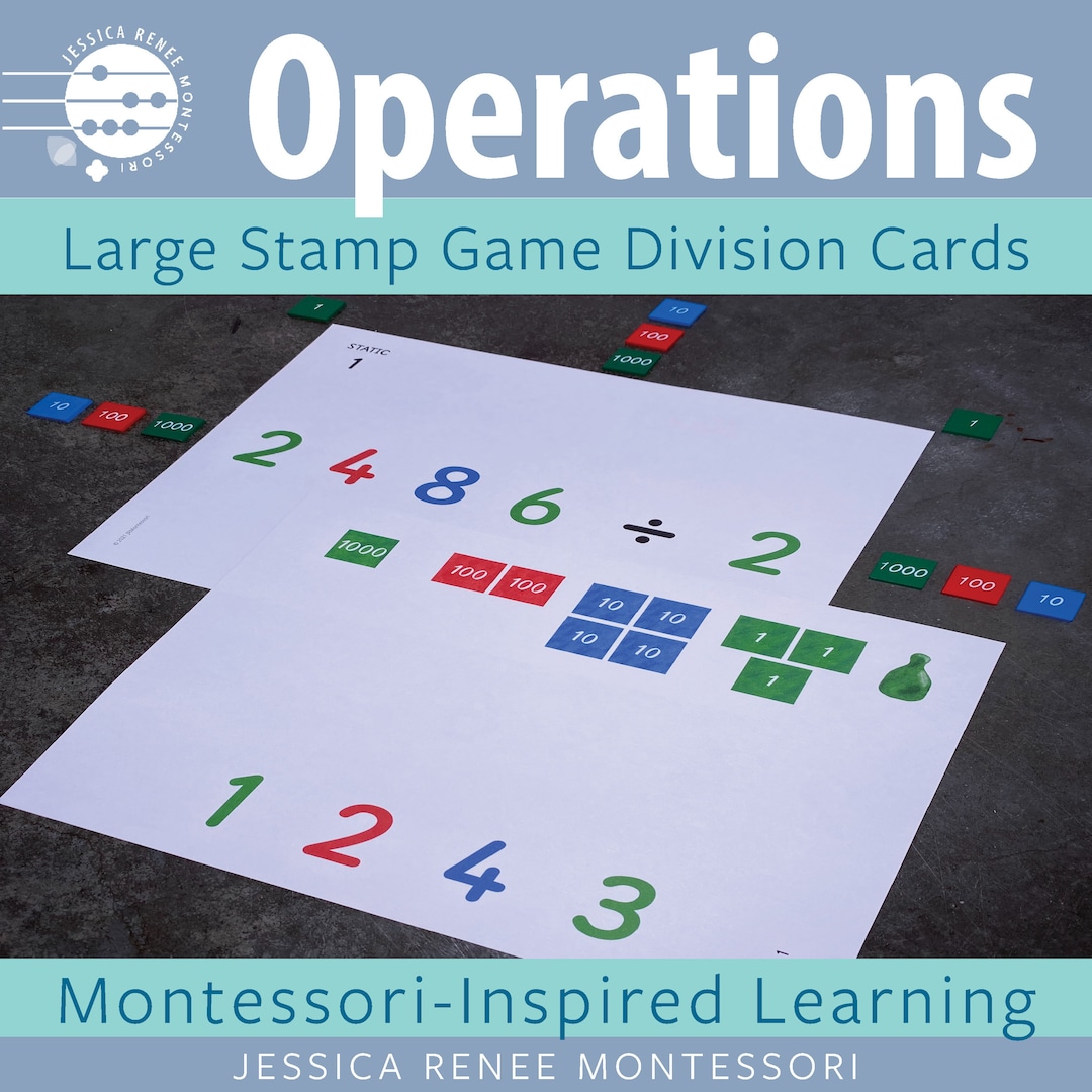 Montessori Math 4-digit Stamp Game Division With Large Cards - Etsy
