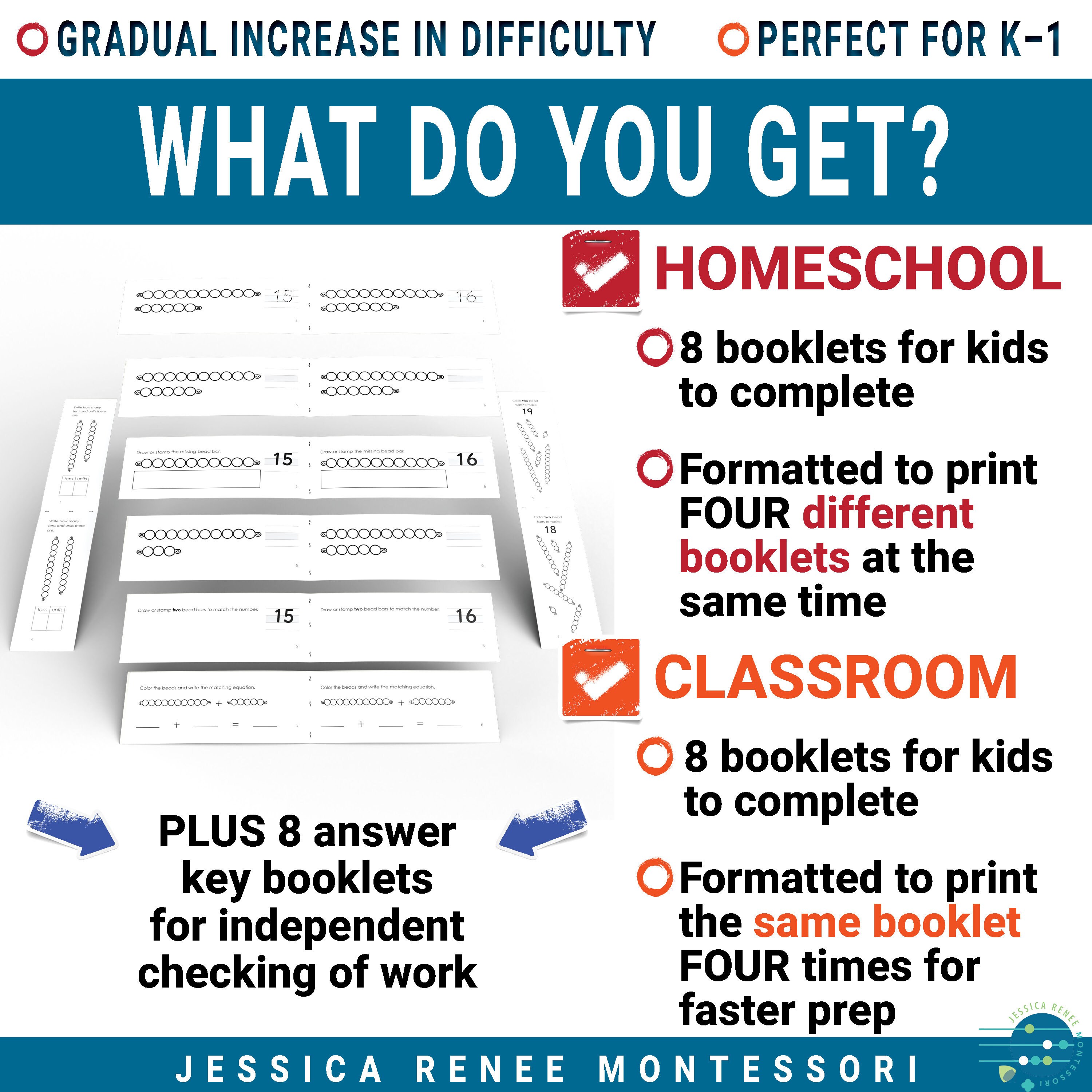 Montessori Math Teen Numbers Booklets, Bead Stair Extensions 11-19 ...