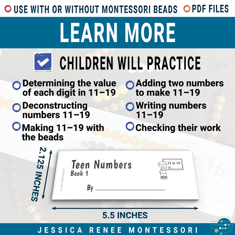 Montessori Math Teen Numbers Booklets, Bead Stair Extensions 11-19 ...