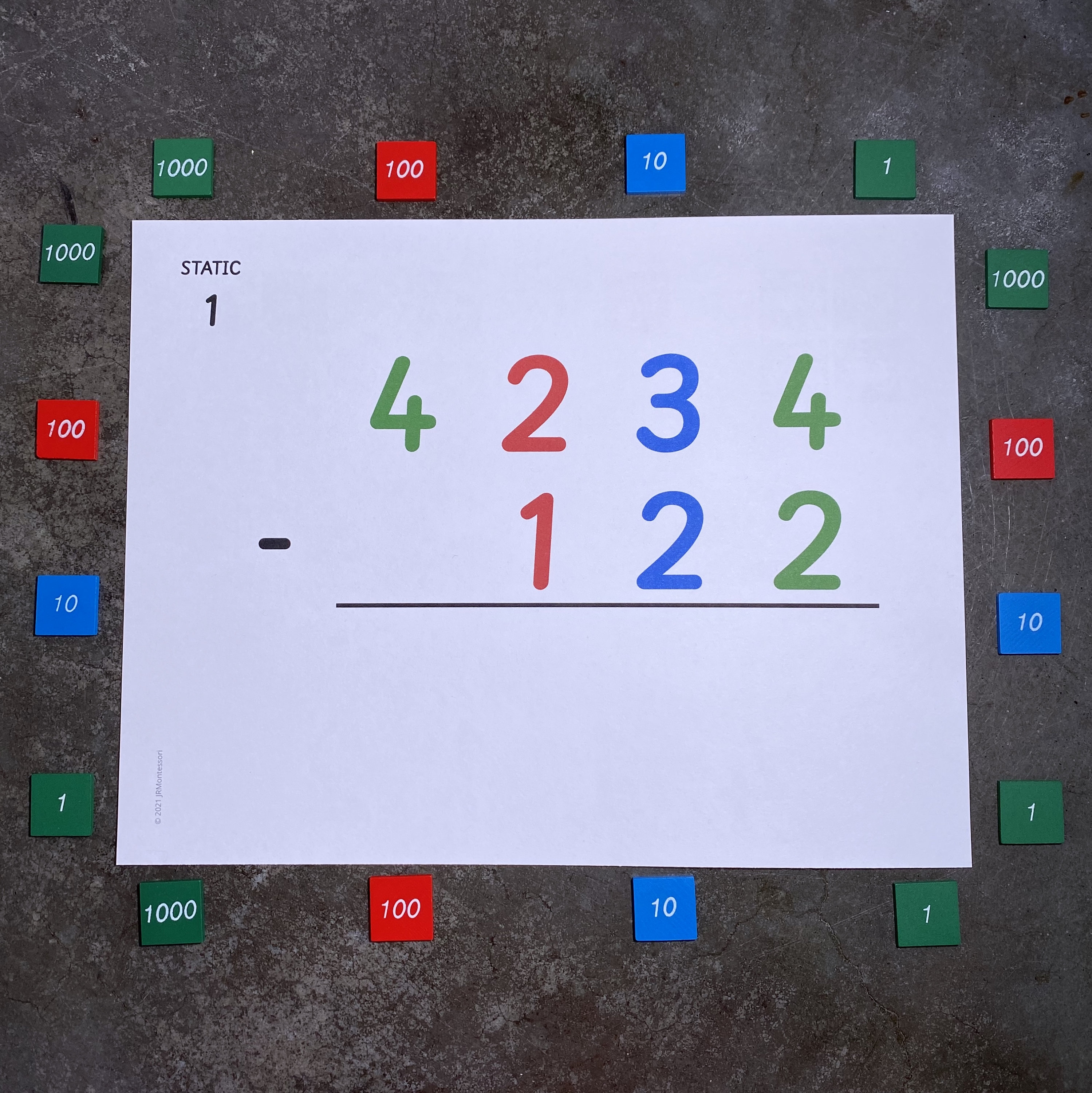 Montessori Math 4-digit Stamp Game Subtraction With Large Cards - Etsy