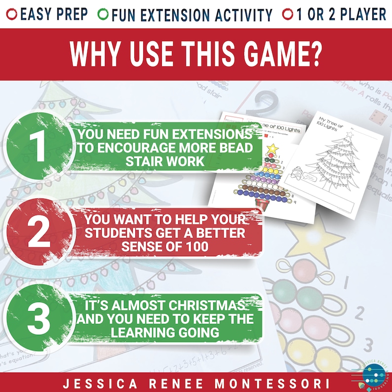 Montessori Winter Math Game: Count & Color the Christmas Lights, Bead ...