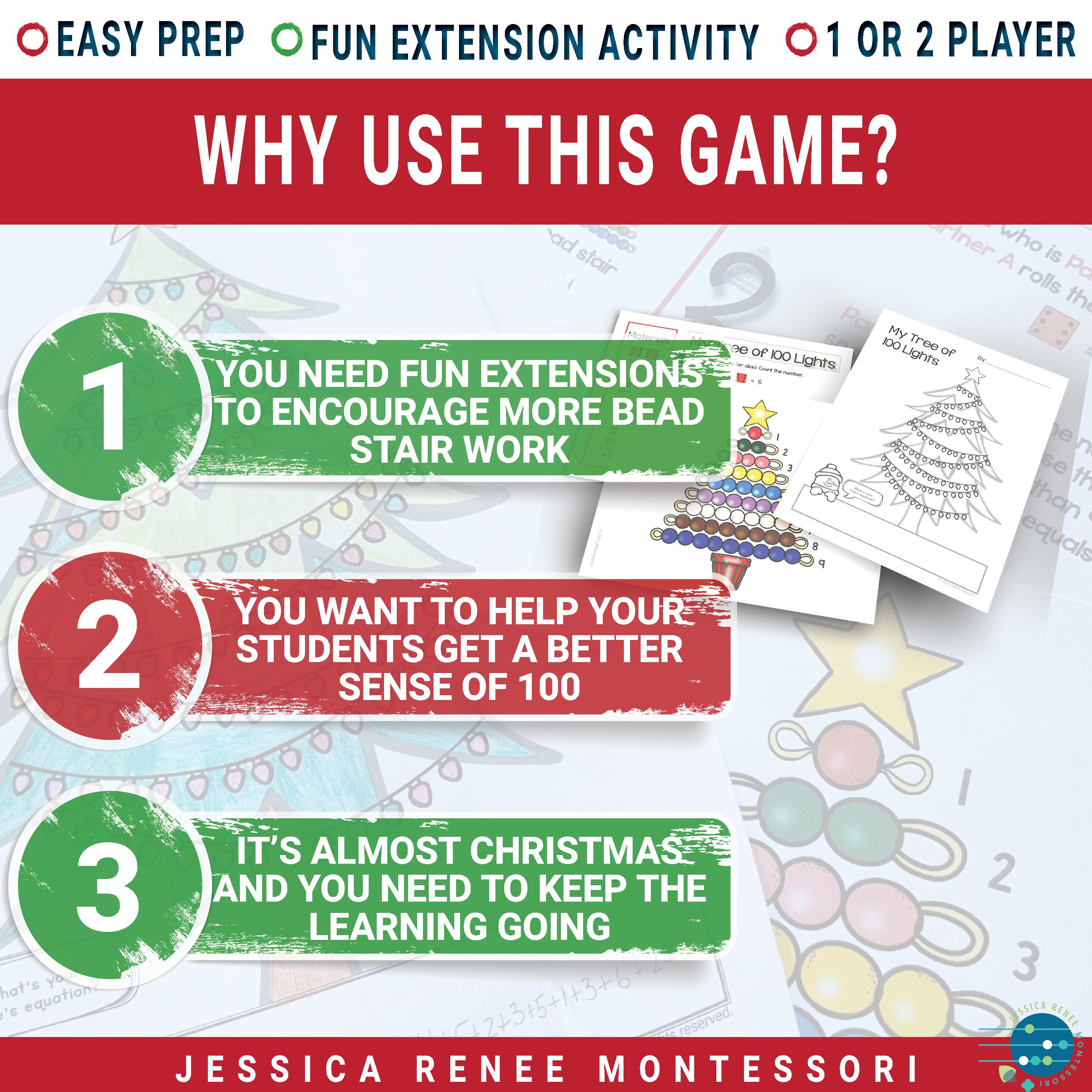 Montessori Winter Math Game: Count & Color the Christmas Lights, Bead ...