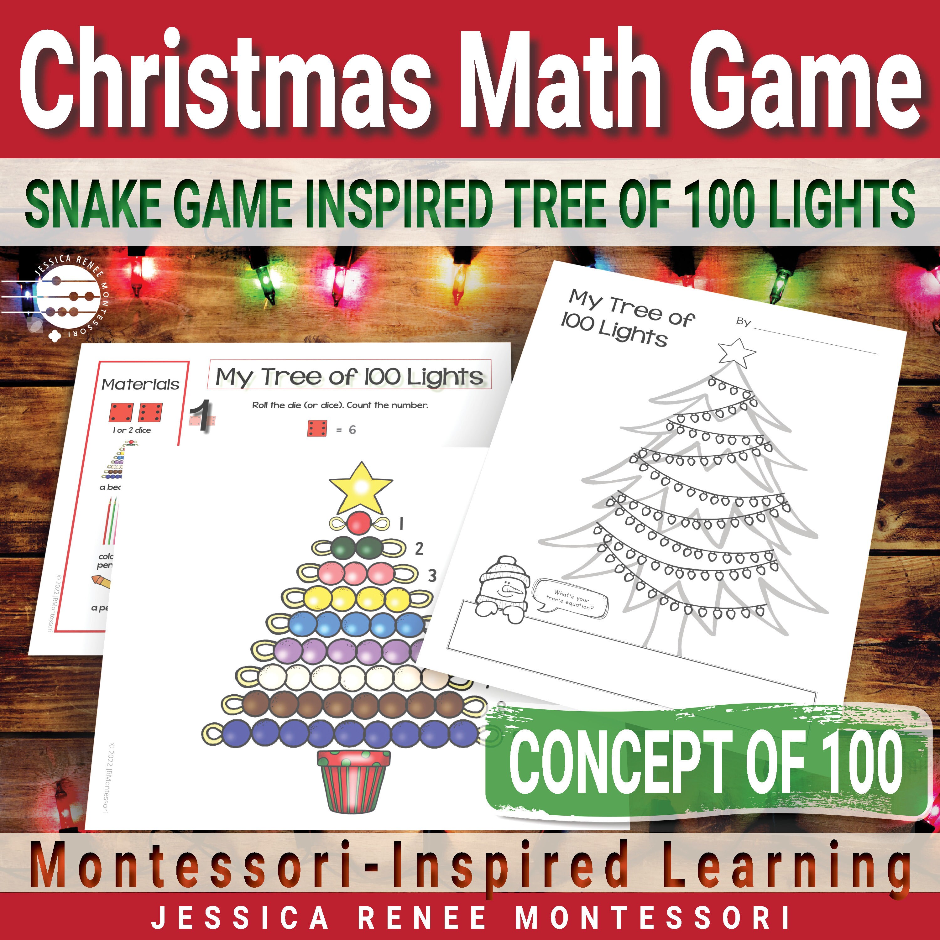 Montessori Winter Math Game: Count & Color the Christmas Lights, Bead ...