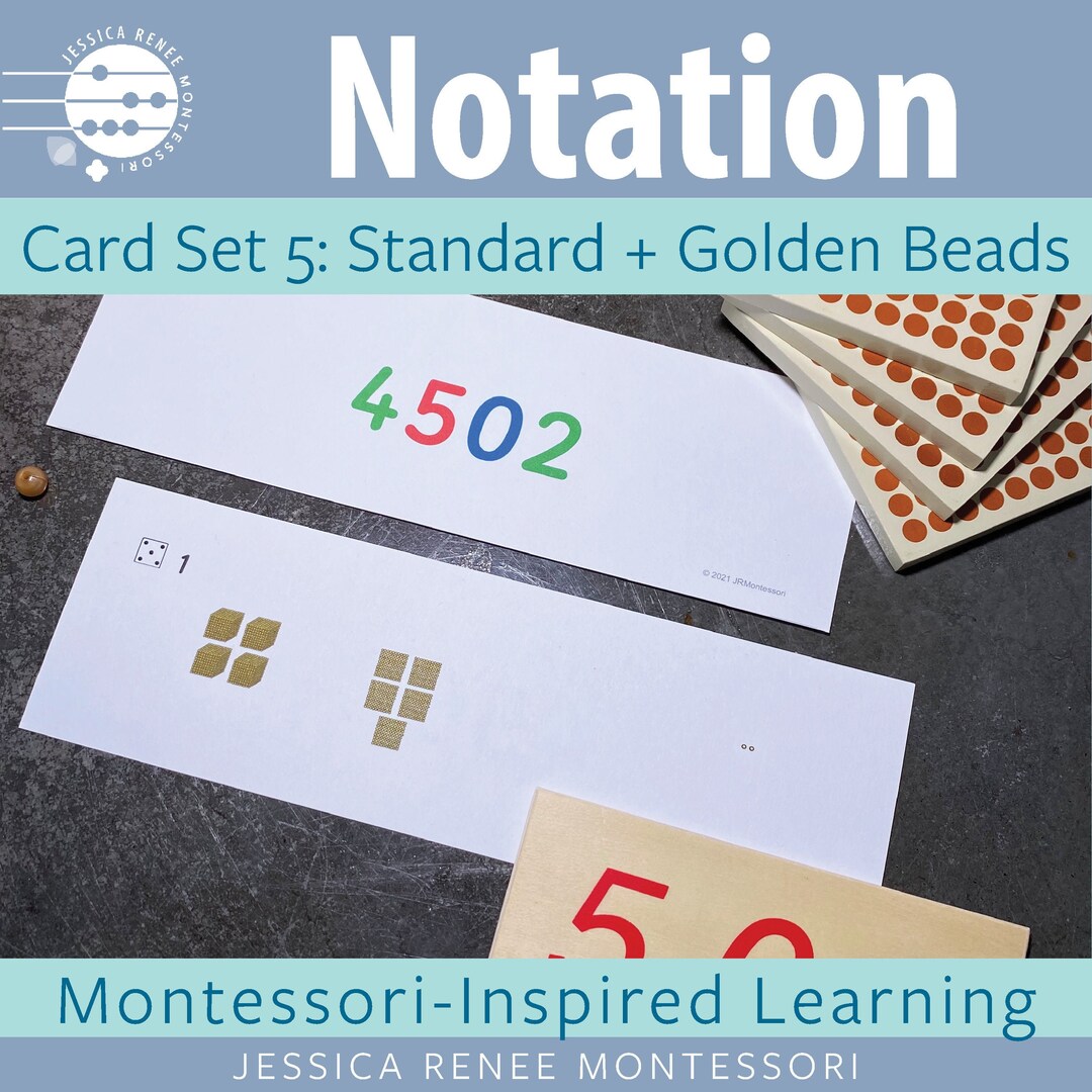 Montessori Math Place Value Notation Cards Set 5: Standard and Golden ...