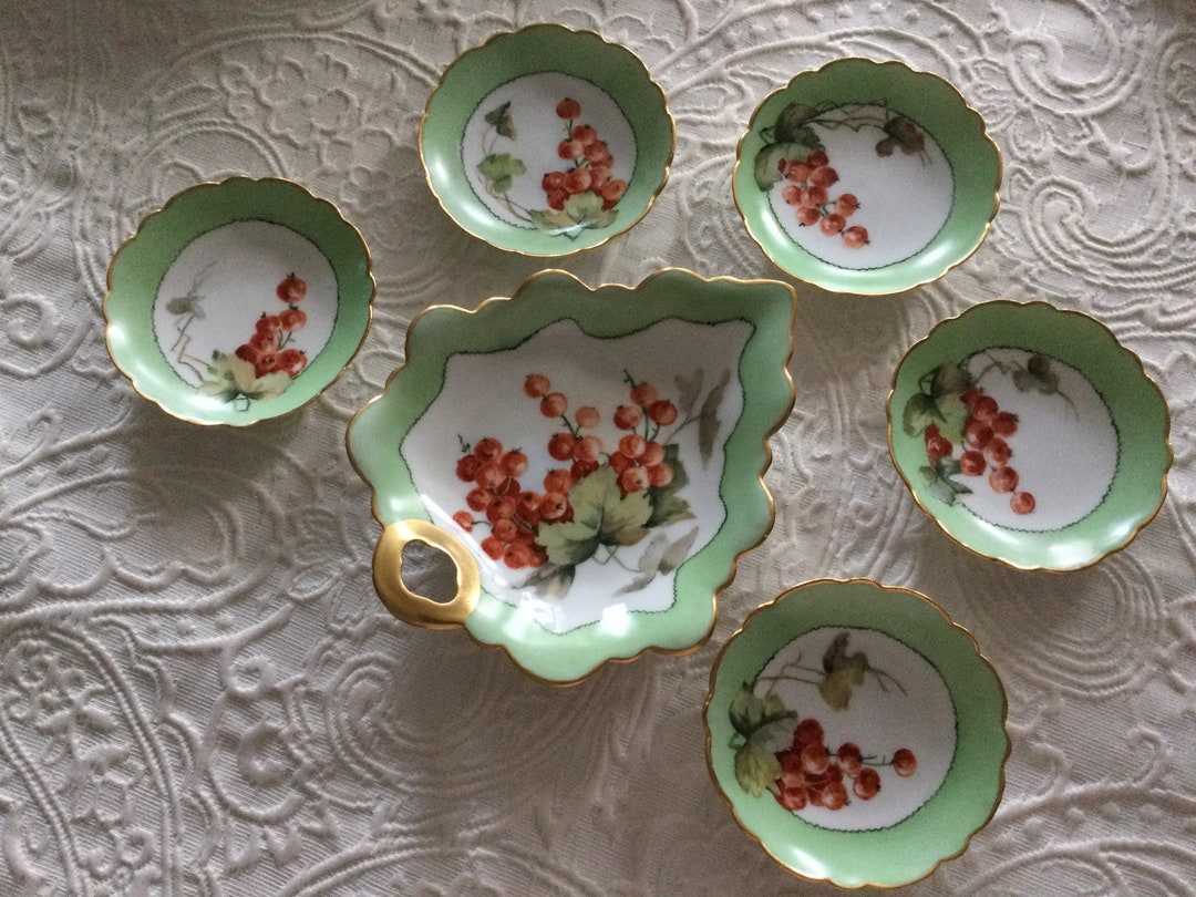 Vintage Handpainted Limoges France Nut Dish Set Leaf and Berry Design ...