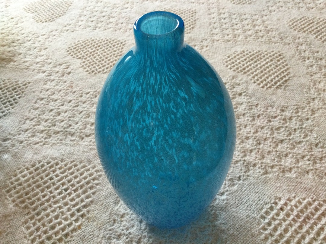 Turquoise Art Glass Splatter Glass Vase - Etsy