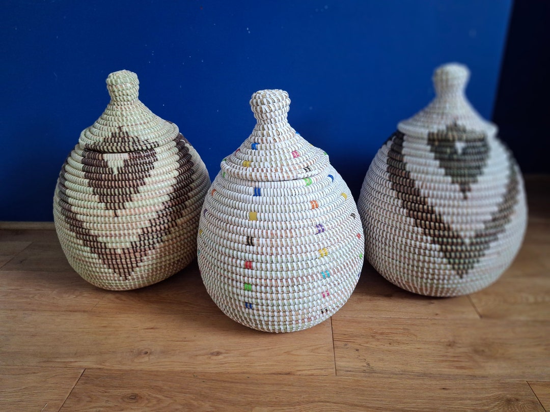 Large , White or Cream Handwoven Pod Baskets. - Etsy