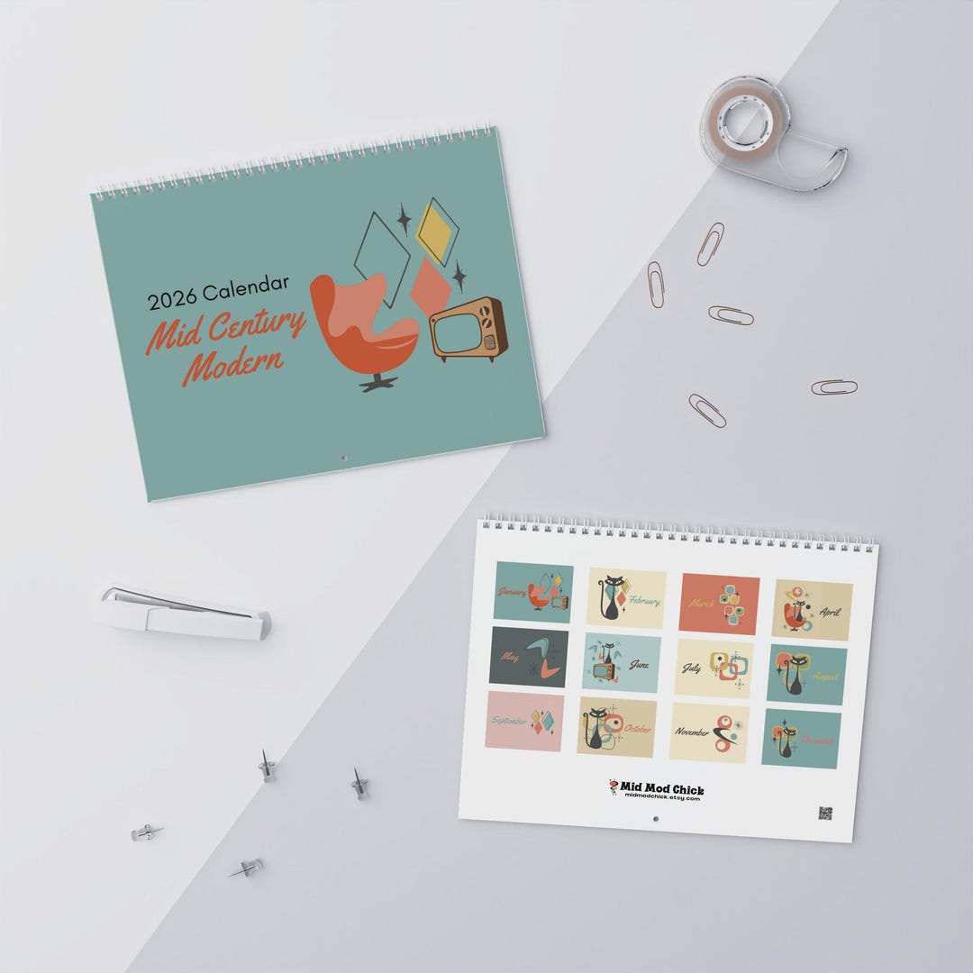 2026 Mid Century Modern Wall Calendar, Retro Atomic Cat Design Spiral ...