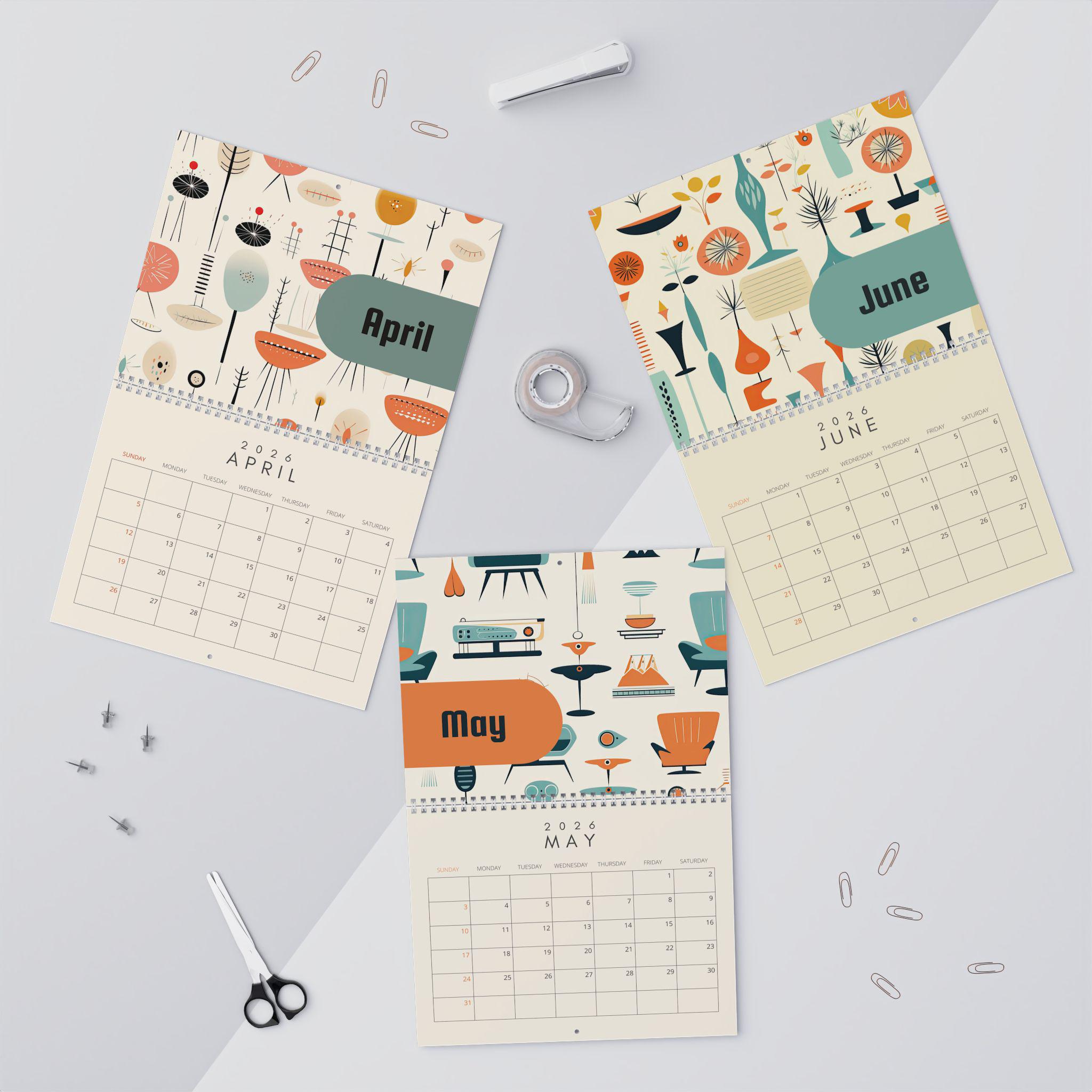 2026 Mid Century Modern Style Wall Calendar, Retro Atomic Inspired ...