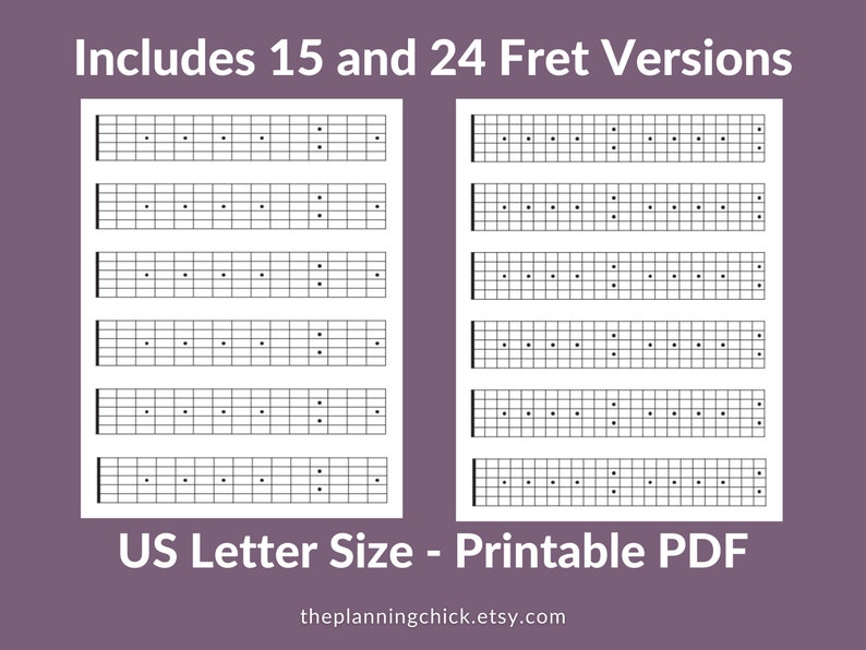 Printable Guitar Fretboard, Blank Guitar Neck Diagram, 5 String Guitar ...