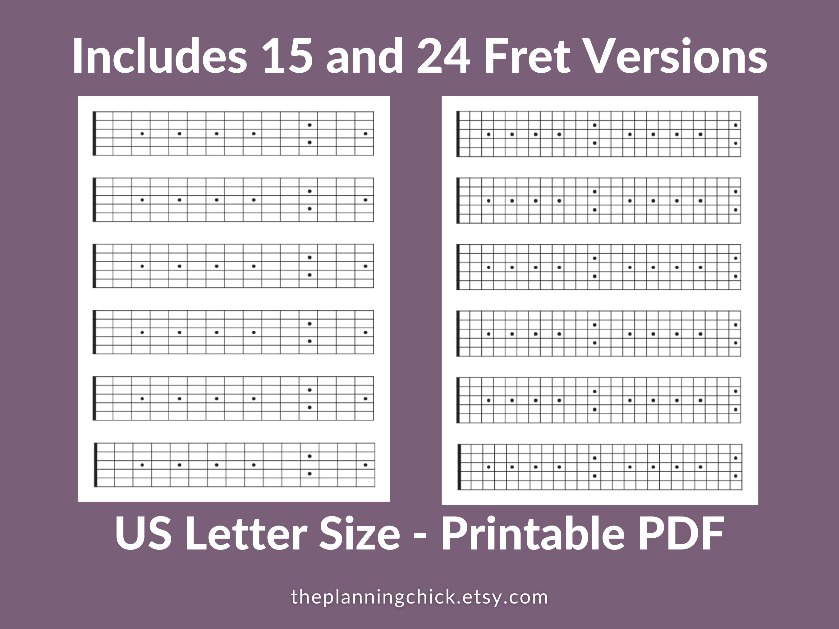 Printable Guitar Fretboard, Blank Guitar Neck Diagram, 5 String Guitar ...