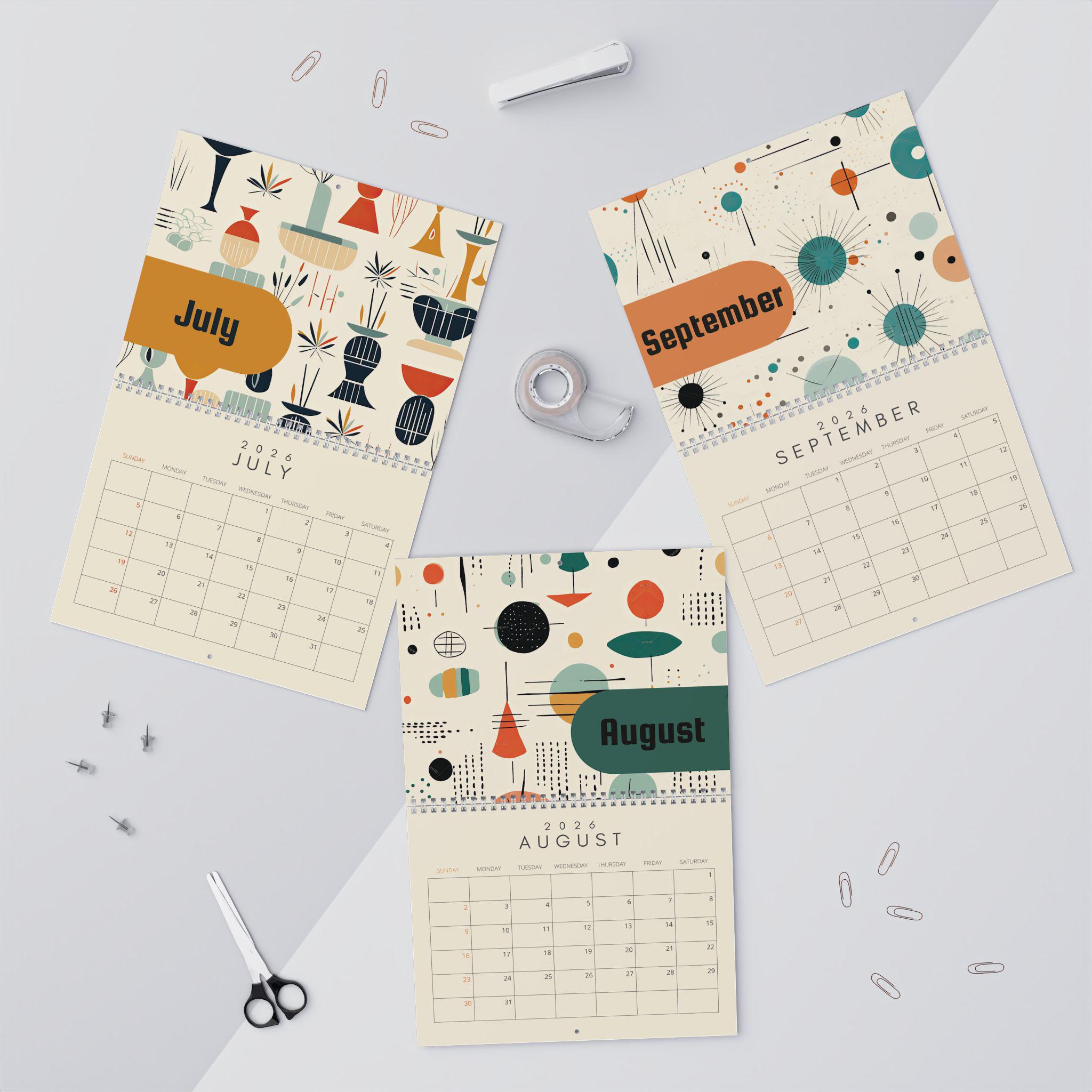 2026 Mid Century Modern Style Wall Calendar, Retro Atomic Inspired ...