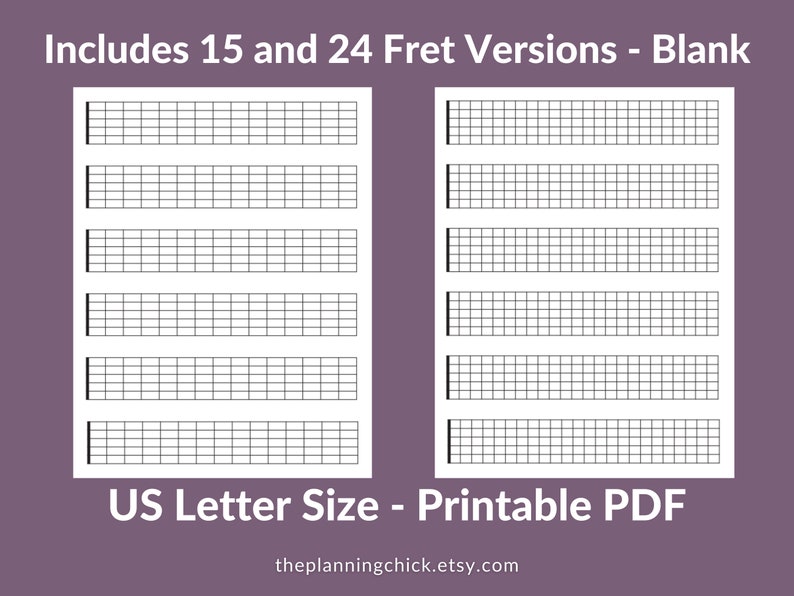 Printable Guitar Fretboard, Blank Guitar Neck Diagram, 5 String Guitar ...