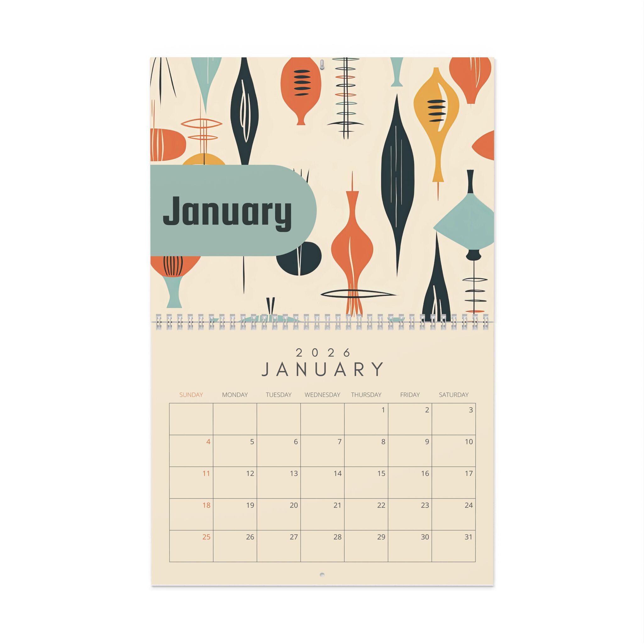 2026 Mid Century Modern Wall Calendar: Retro Atomic Style Spiral ...