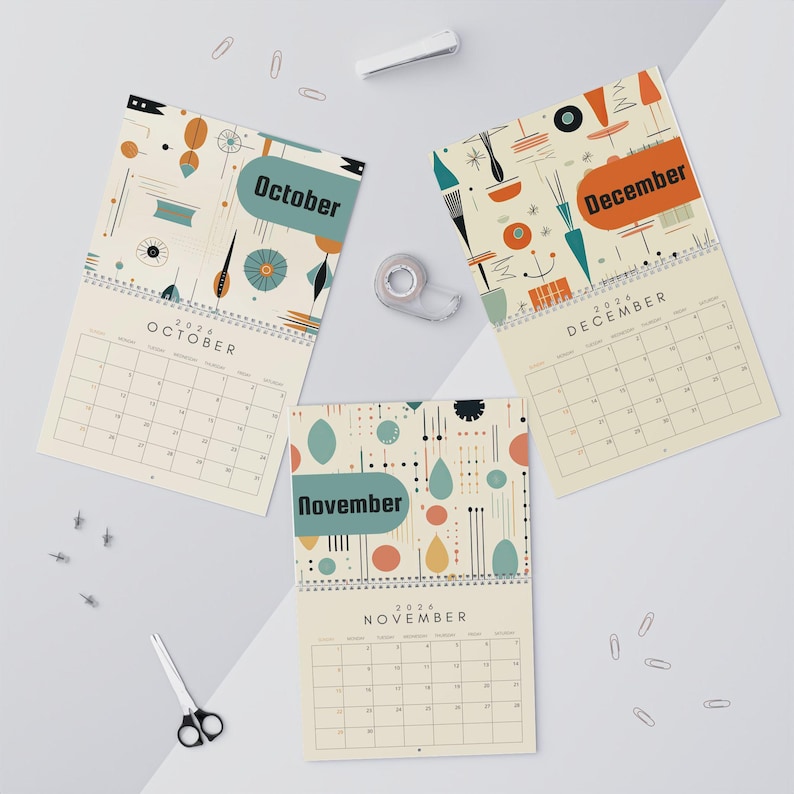 2026 Mid Century Modern Wall Calendar: Retro Atomic Style Spiral ...