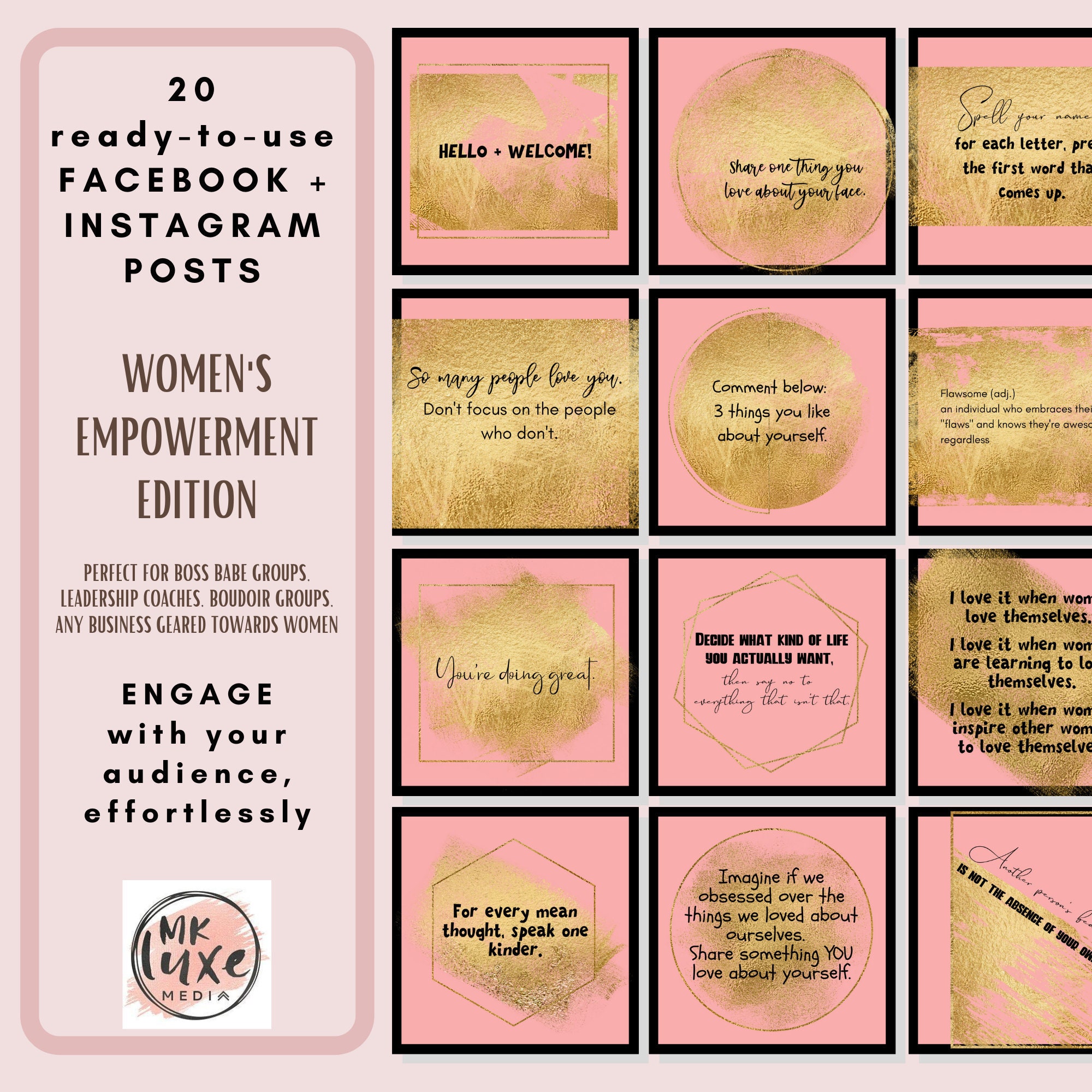 20 Instagram or Facebook Posts | Women's Empowerment | Fun + Interactive Engagement Posts ...