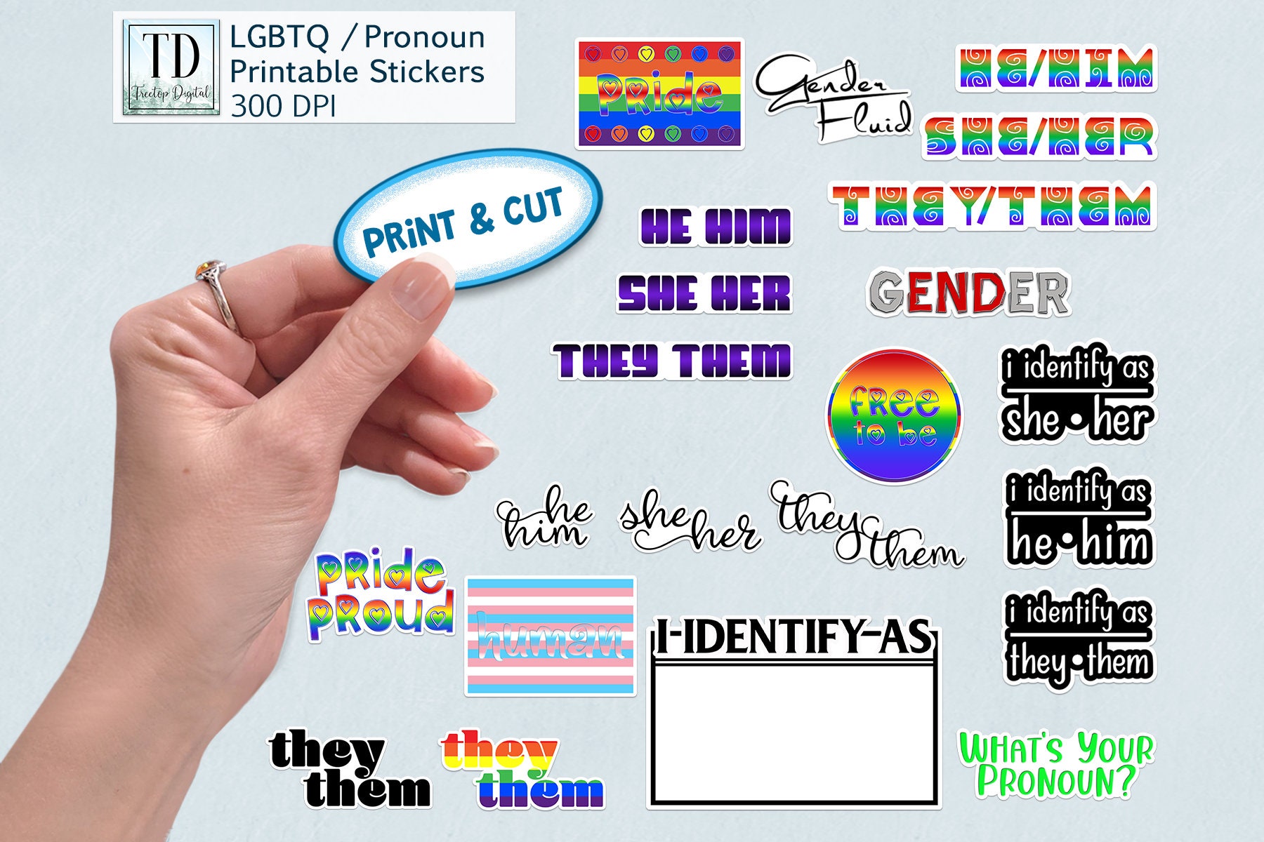 LGBTQ, Pronoun Printable Stickers, Gender Print and Cut PNG Labels - Etsy