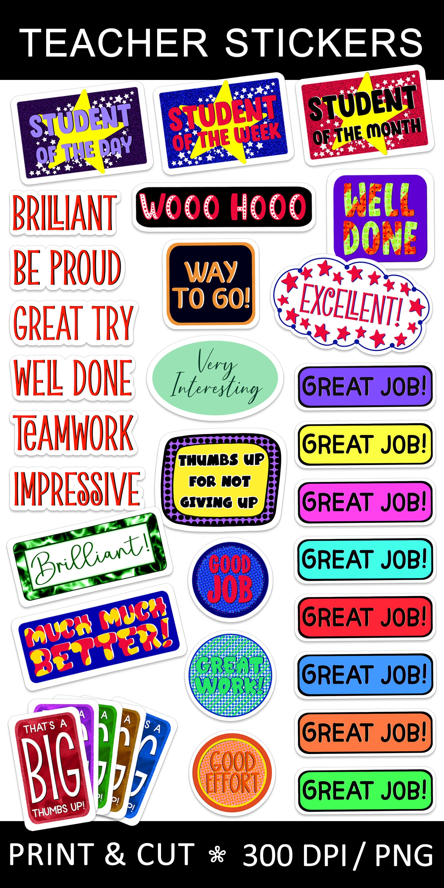 School Teacher Printable Stickers, Cricut Silhouette Print & Cut PNG ...