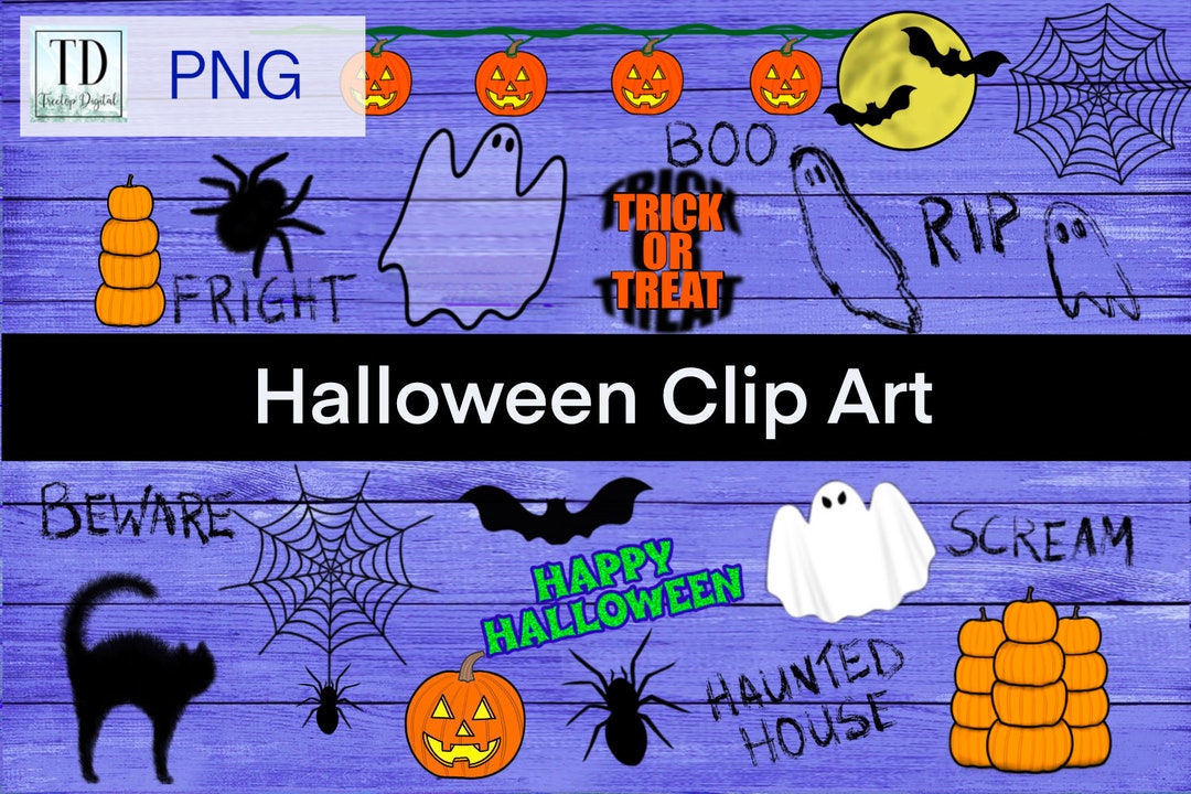 Halloween Clipart Set. Bats, Black Cat, Spiders, Webs, Pumpkins and ...