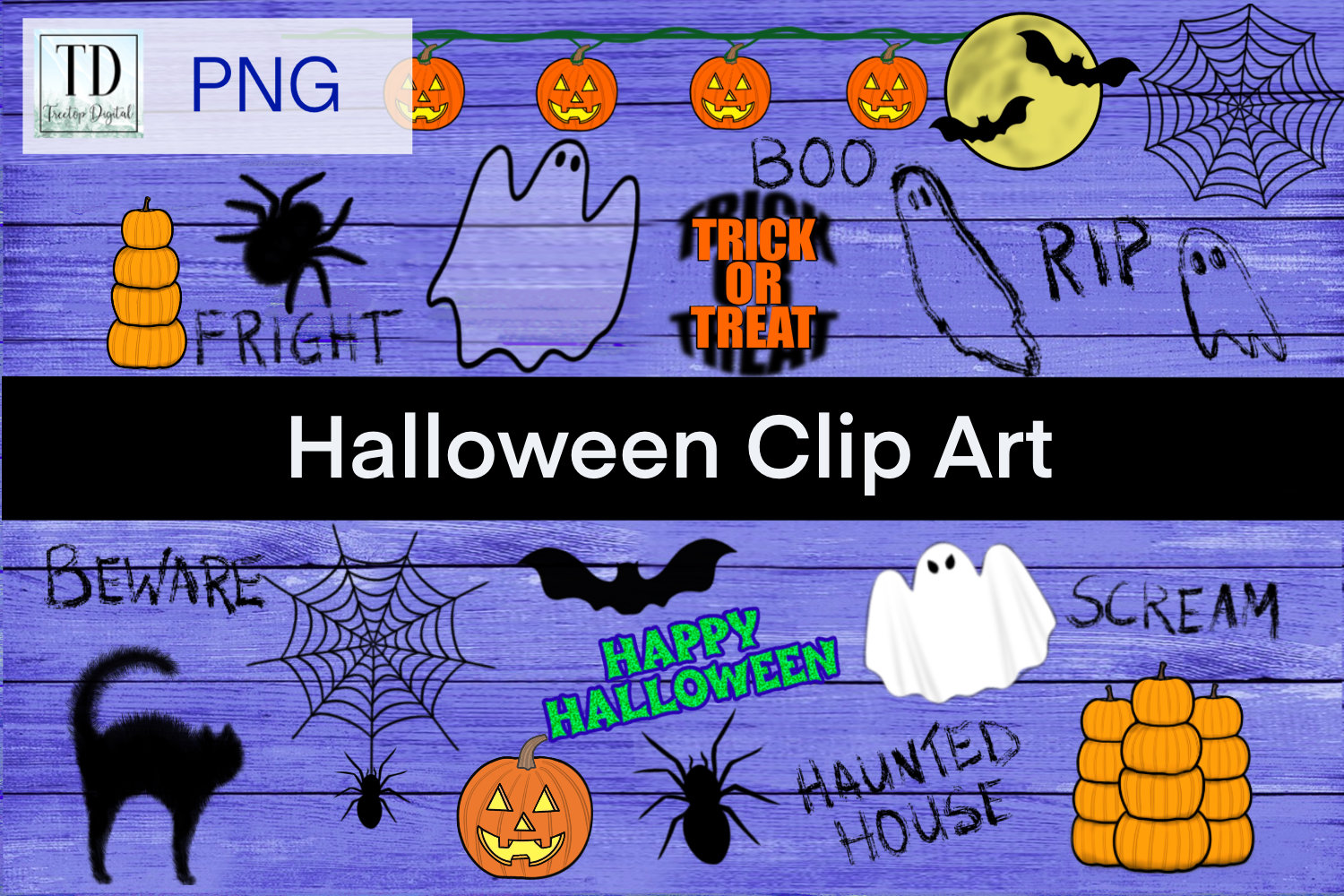Halloween Clipart Set. Bats, Black Cat, Spiders, Webs, Pumpkins and ...