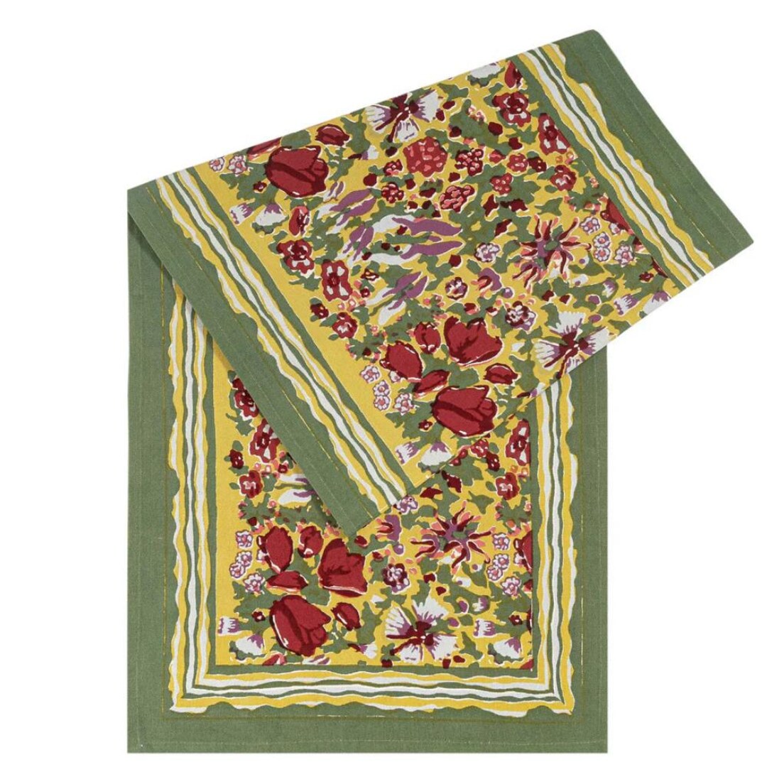 Jardin Red/green Runner- French Hand Painted Table Runners- Colorful ...