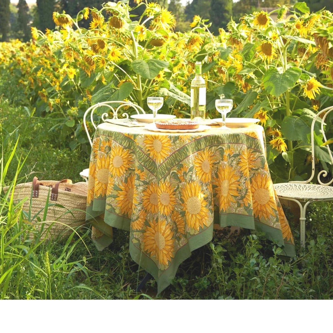 French 70" Round Tablecloth-french Hand Painted Tablecloth-70" Round ...