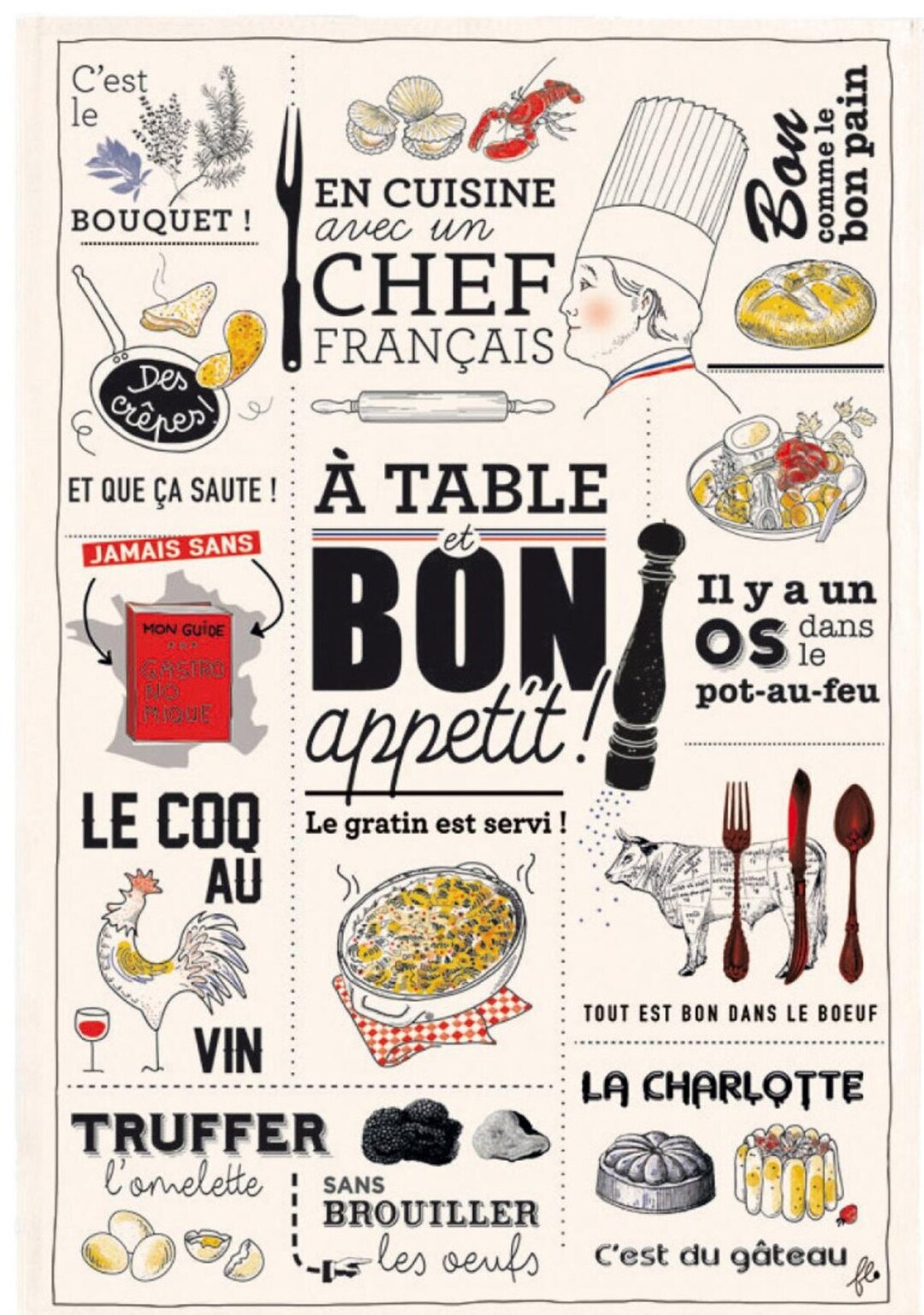 BON APPETIT Kitchen Tea Towel-decorative Kitchen Towel-french Kitchen ...