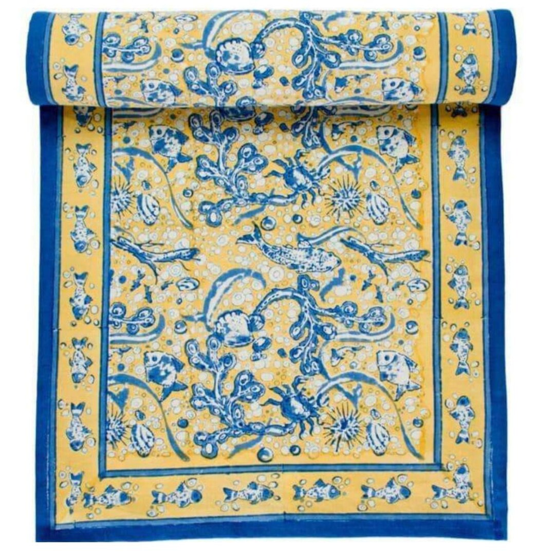 Yellow and Blue Runner- French Hand Painted Table Runners- Colorful ...