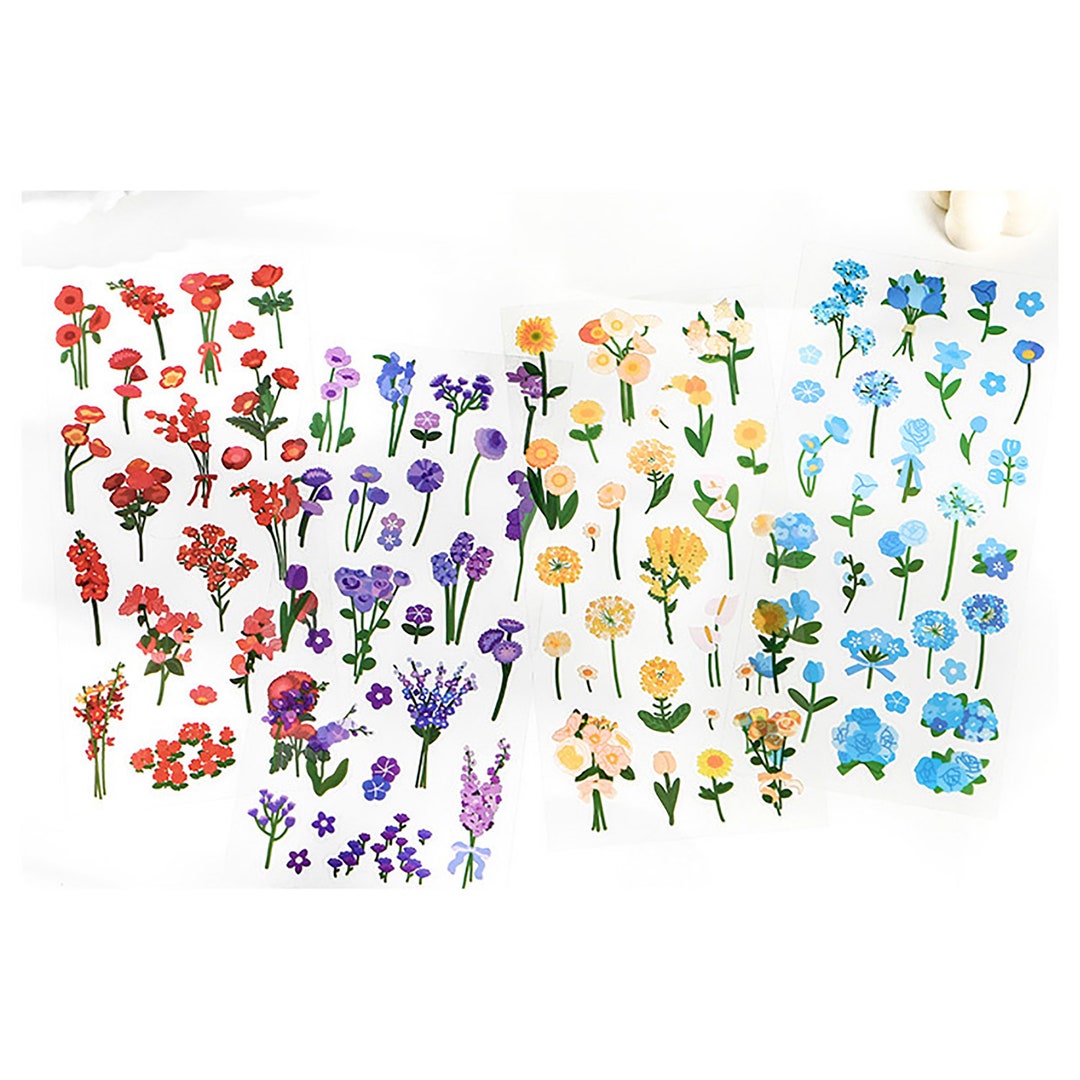 Flower Sticker Sheet, Red, Yellow, Blue Flower Stickers, Wildflower ...
