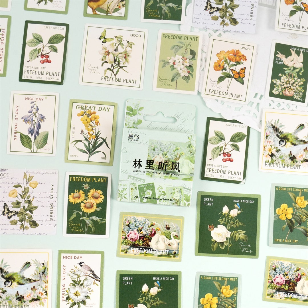 Flower Stickers, 46 Botanical Stickers, Retro Style Floral Stickers for ...