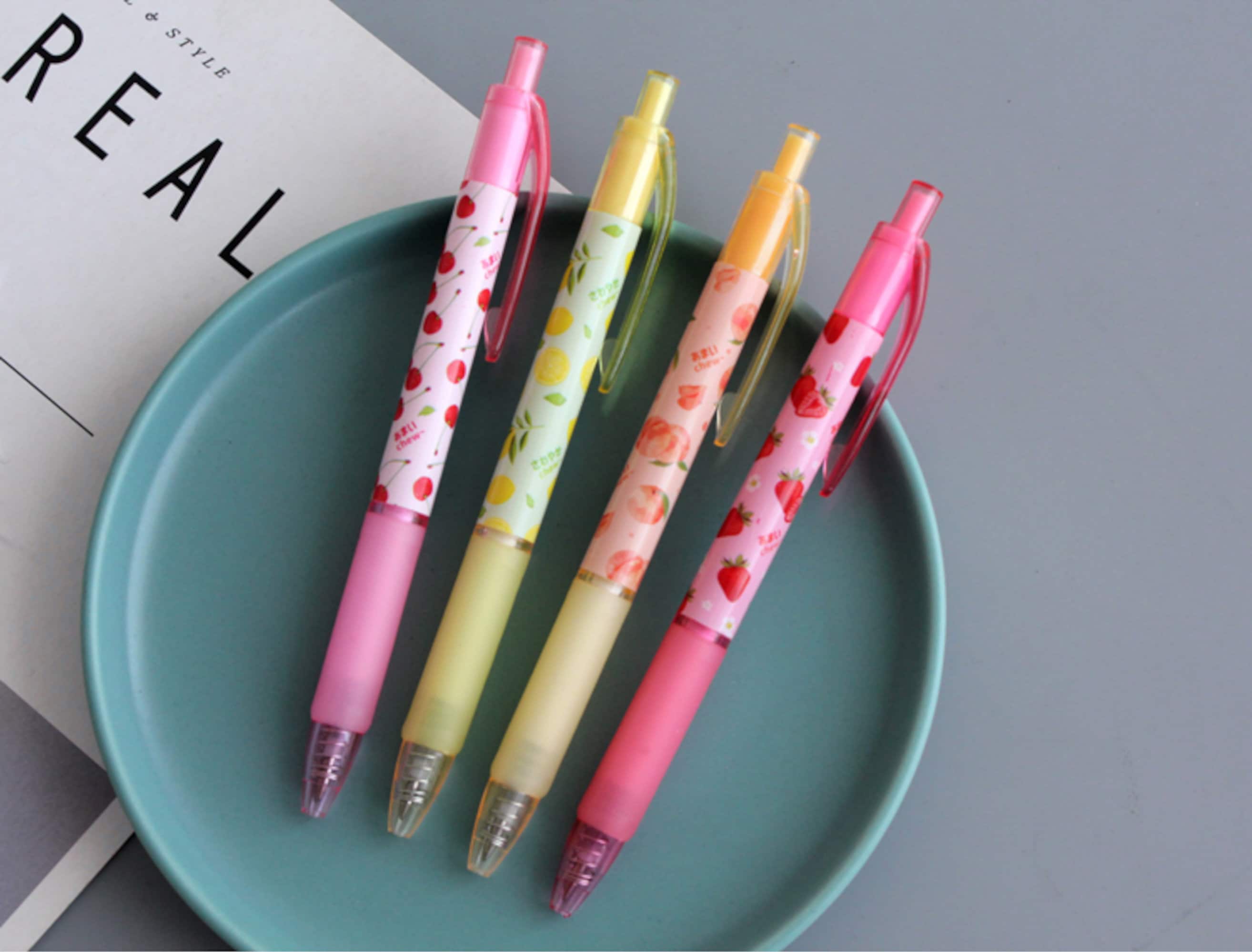 Retractable Fruit Pens Black Ink Peach Strawberry Pens - Etsy UK