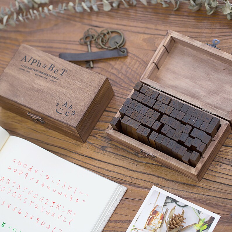 Alpha-numeric Stamp Set With Wooden Case Bullet Journal - Etsy UK