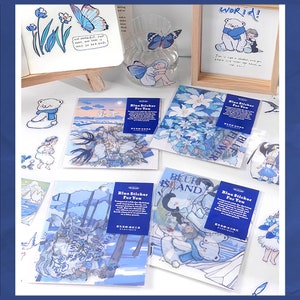 Blue Flower and Blue World Stickers for Journalling. Blue Theme ...