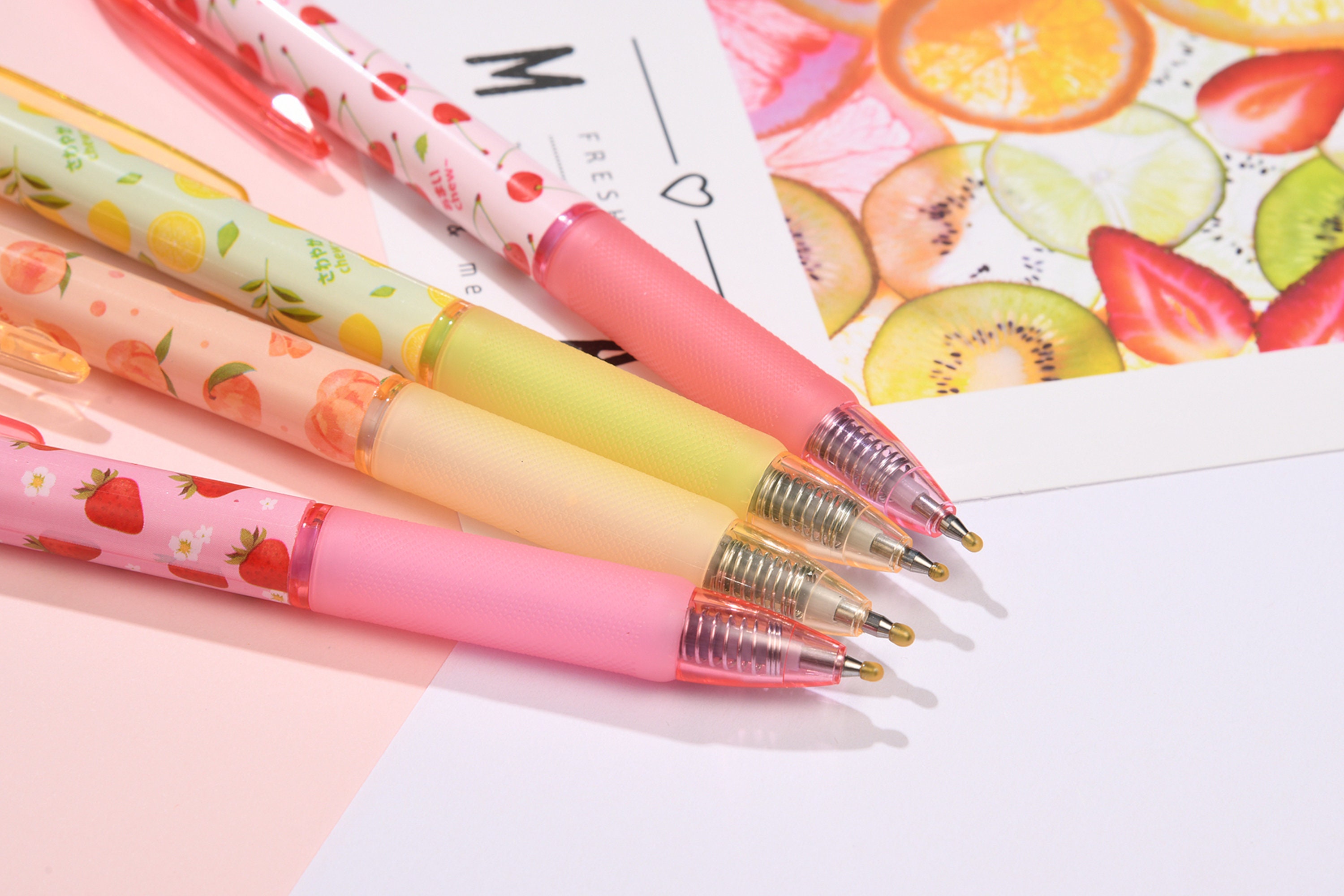 Retractable Fruit Pens Black Ink Peach Strawberry Pens - Etsy UK