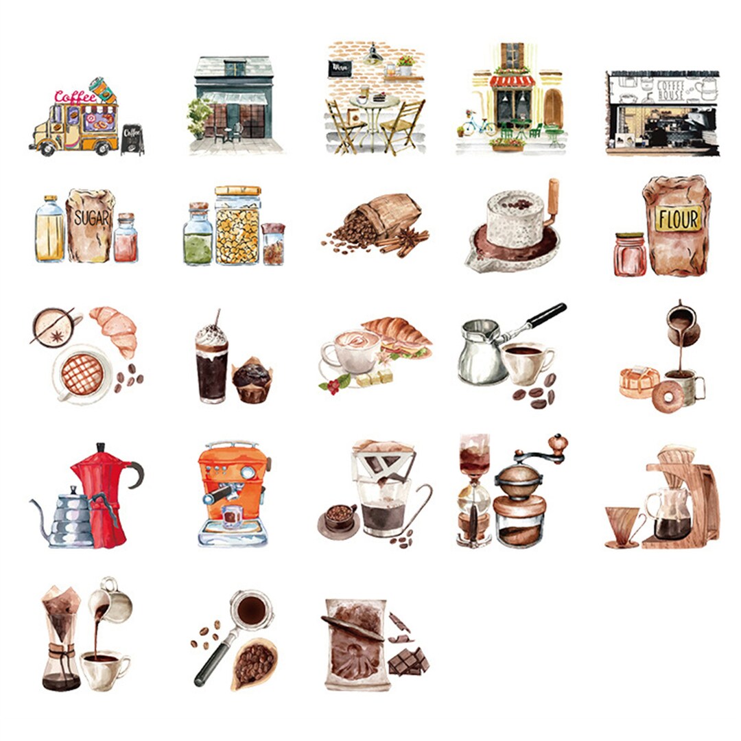 46 Coffee Culture Sticker Pack, Decorative Stickers, Scrapbook Stickers ...