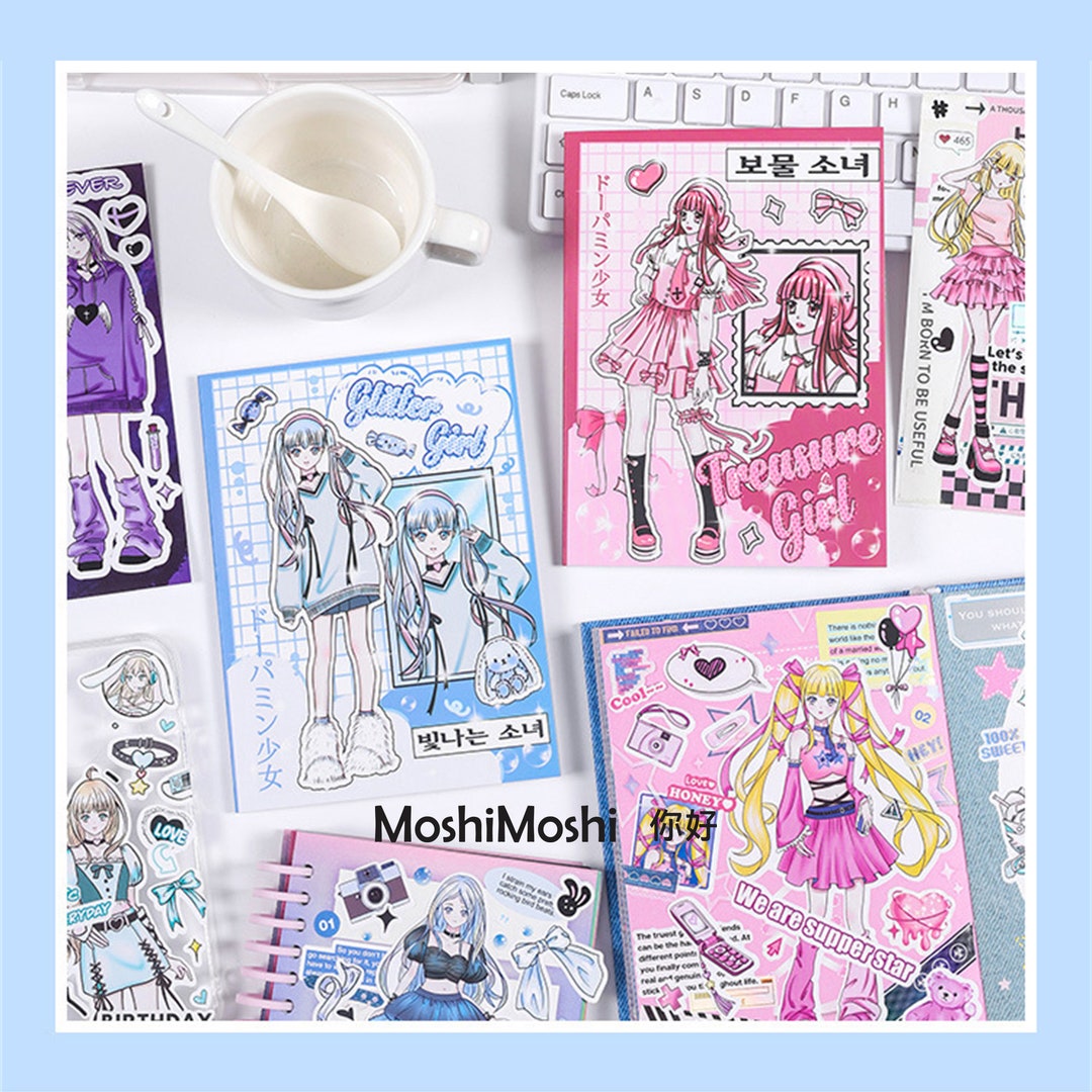 Anime Manga Girl Sticker Book, 20 Sheets With Costume and Fashion ...