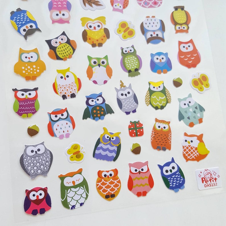 Cute Owl Character Stickers Multi Colour Owl Stickers Cute | Etsy