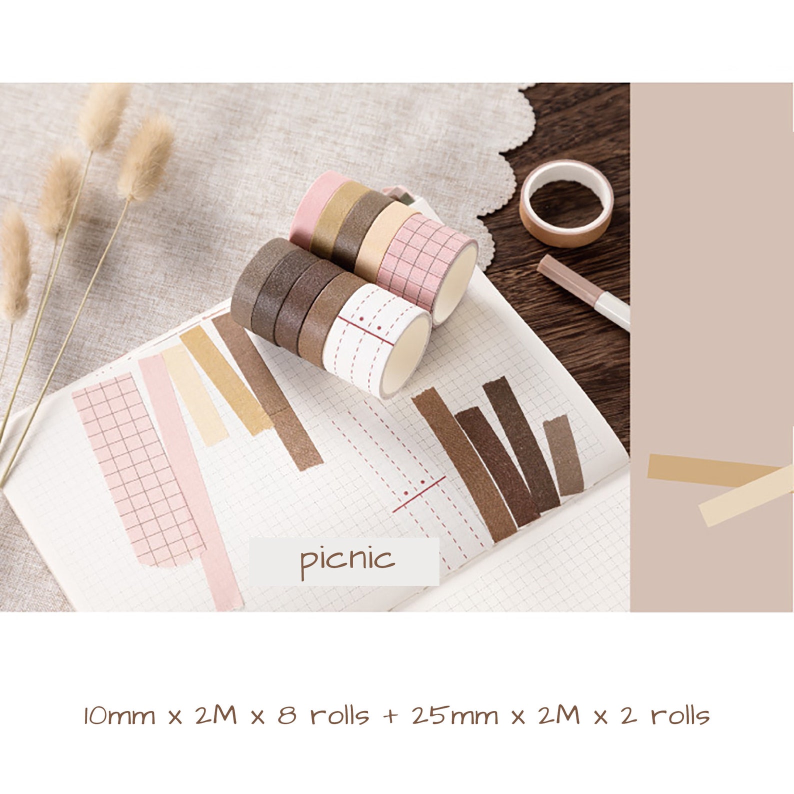 Washi Tape Pack set of 10 Vintage Washi Tape Block Colour - Etsy