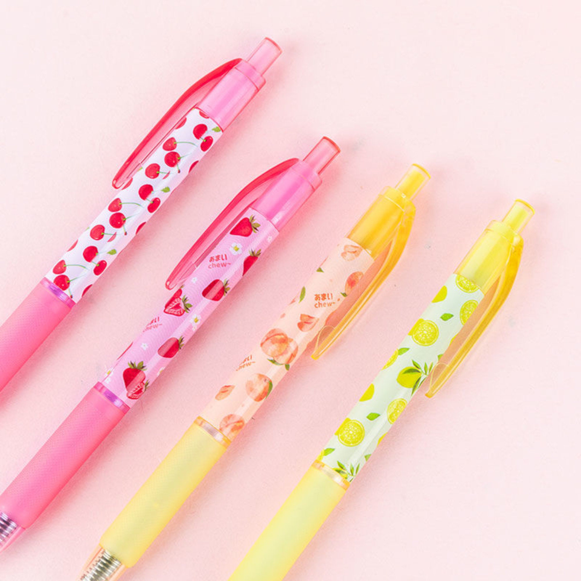 Retractable Fruit Pens Black Ink Peach Strawberry Pens | Etsy Canada