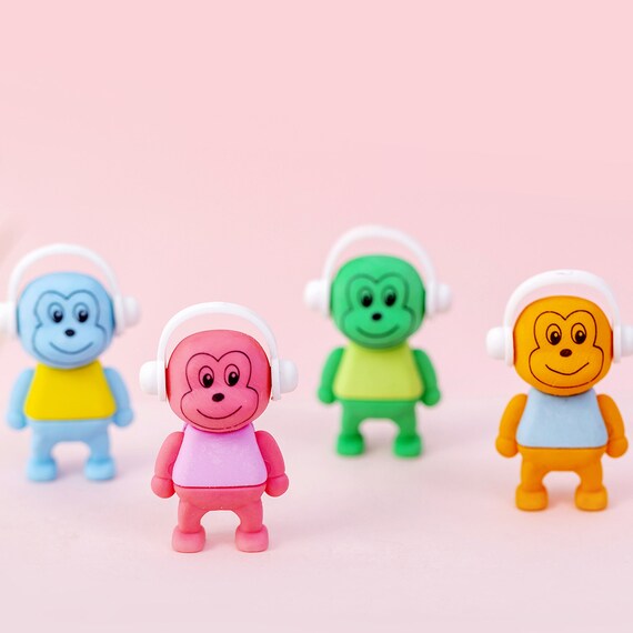 2 X Cheeky Monkey Erasers Kawaii Monkey With Headphone - Etsy