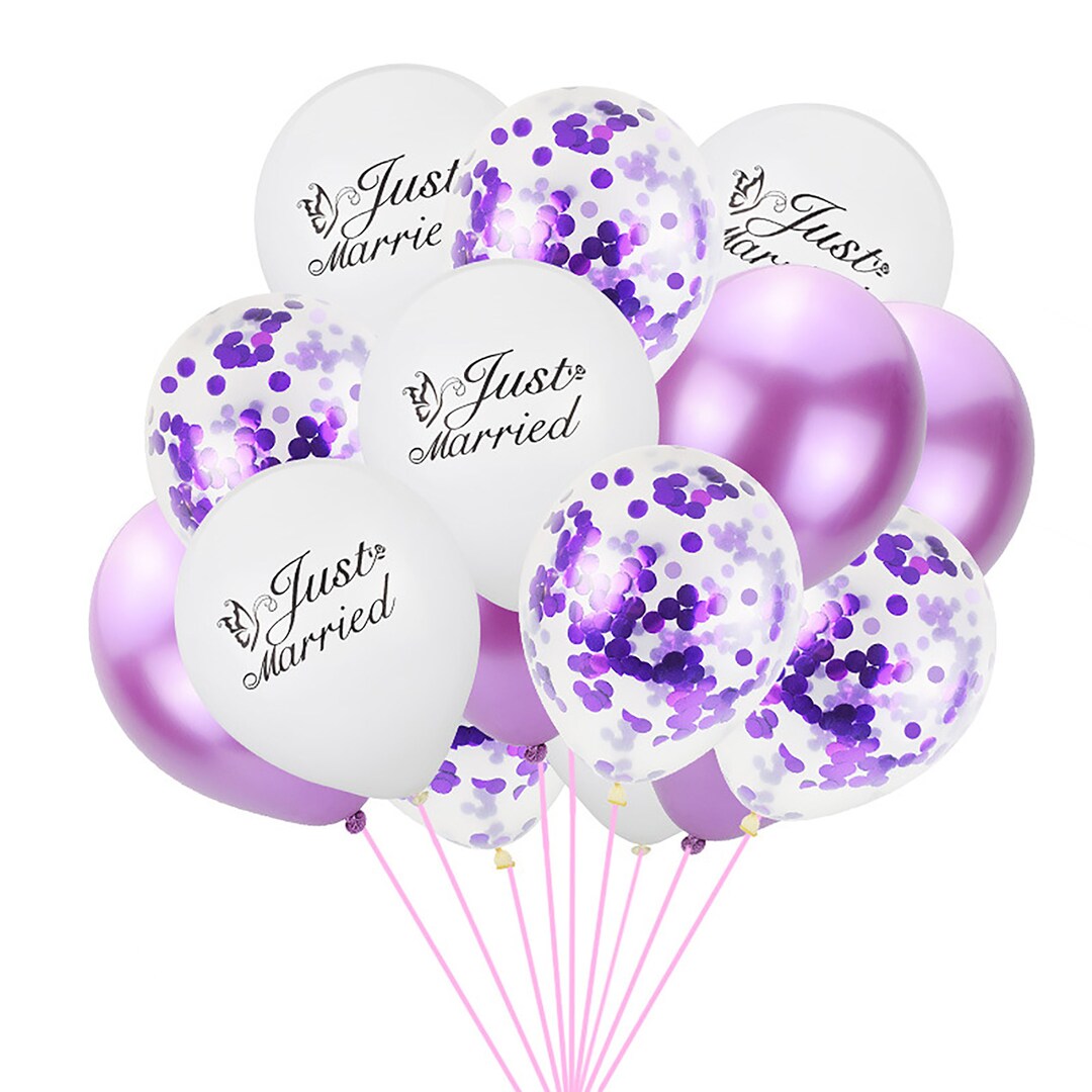 Just Married Balloons Newlywed Balloons Purple Confetti - Etsy