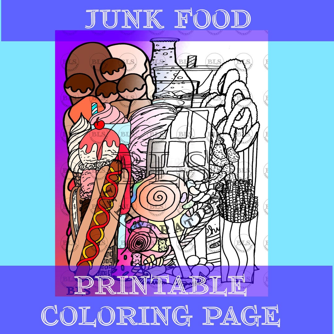 Digital Coloring Sheet-printable Coloring-junk Food Coloring Page ...
