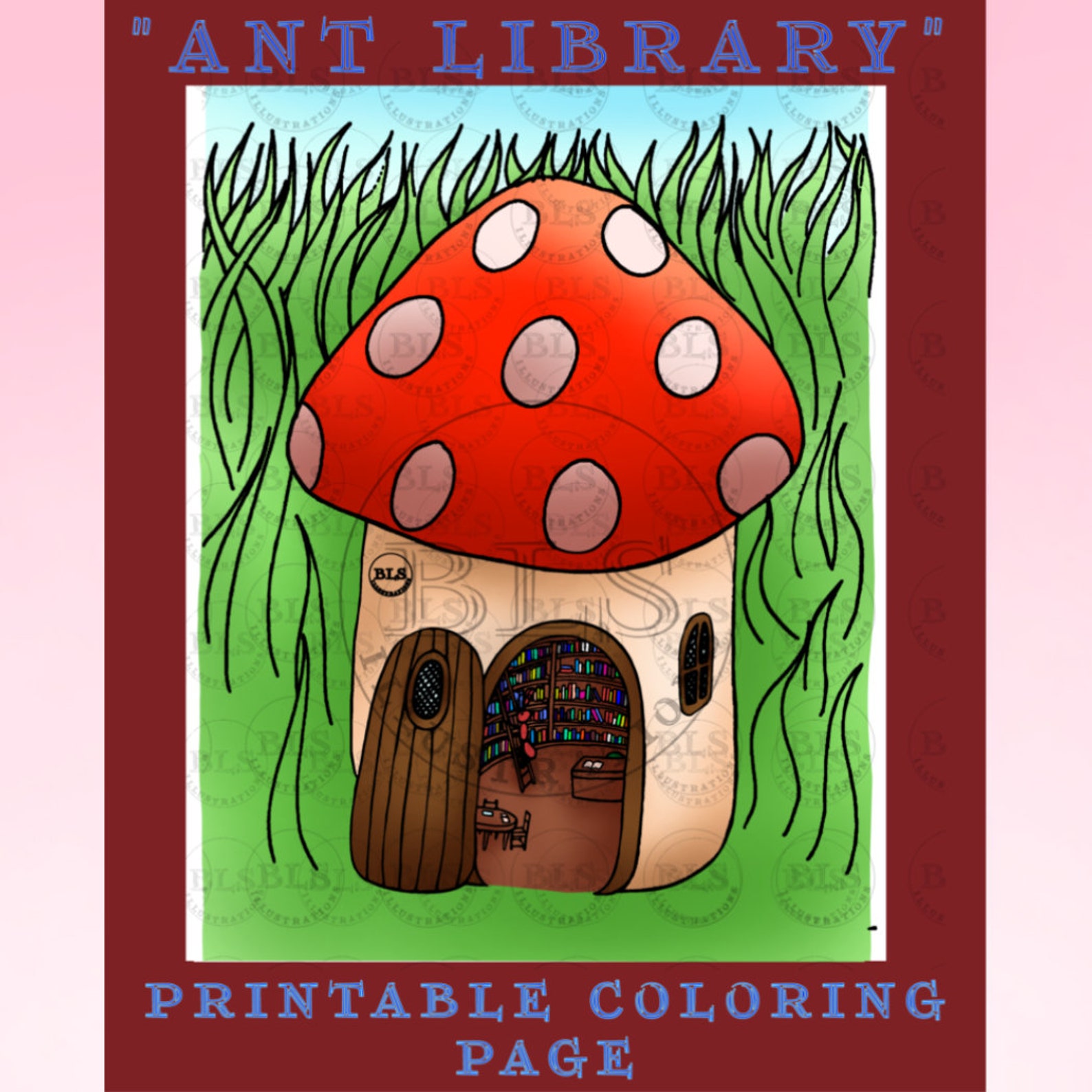 Ant Library Printable Coloring Page Kids Colouring Sheet Digital ...